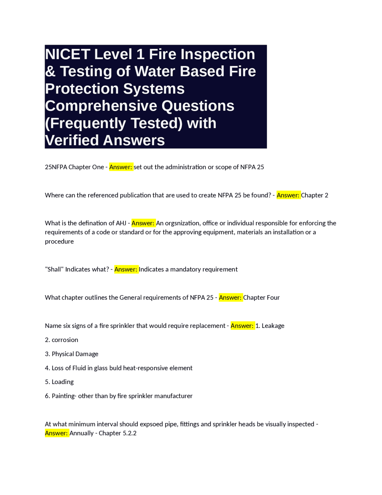 NICET Level 1 Fire Inspection & Testing of Water Based Fire Protection ...