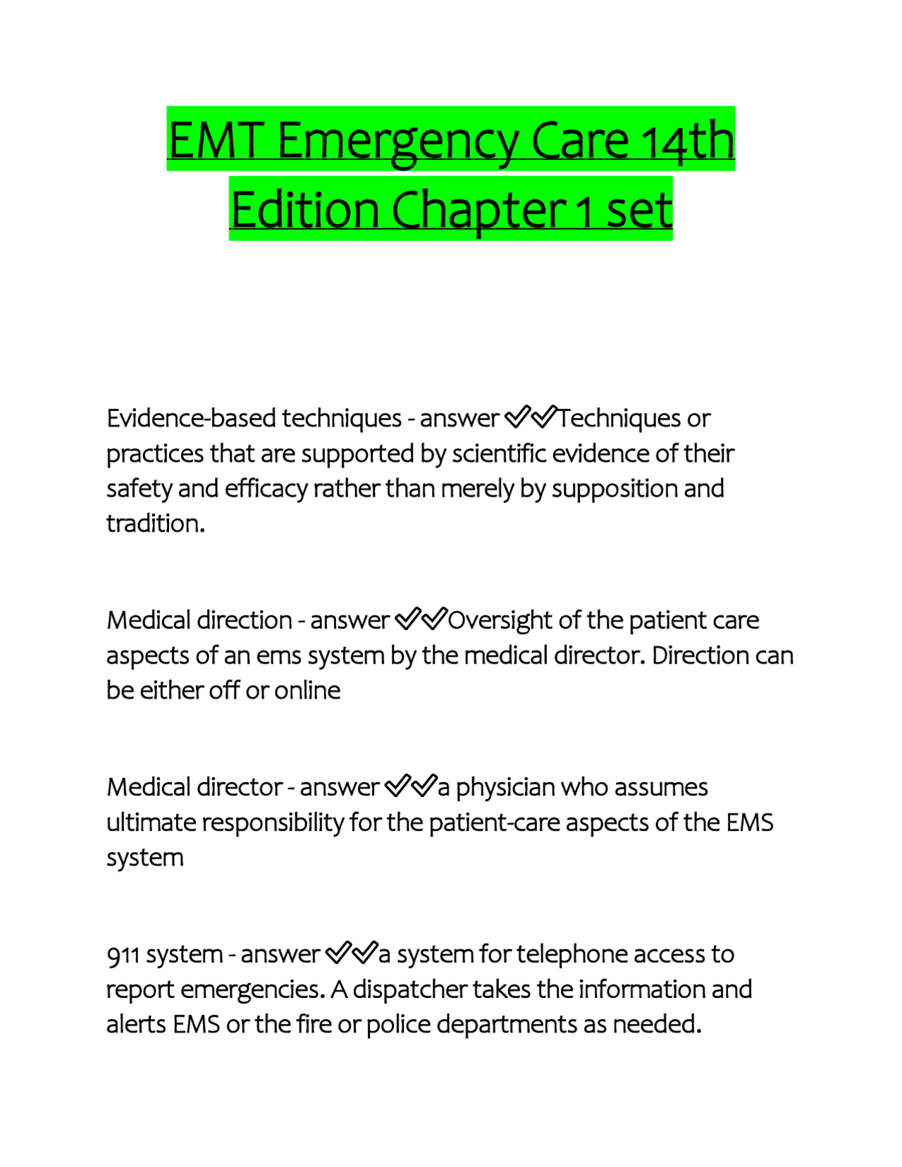 EMT Emergency Care 14th Edition Chapter 1 set.pdf | Exams Nursing | Docsity
