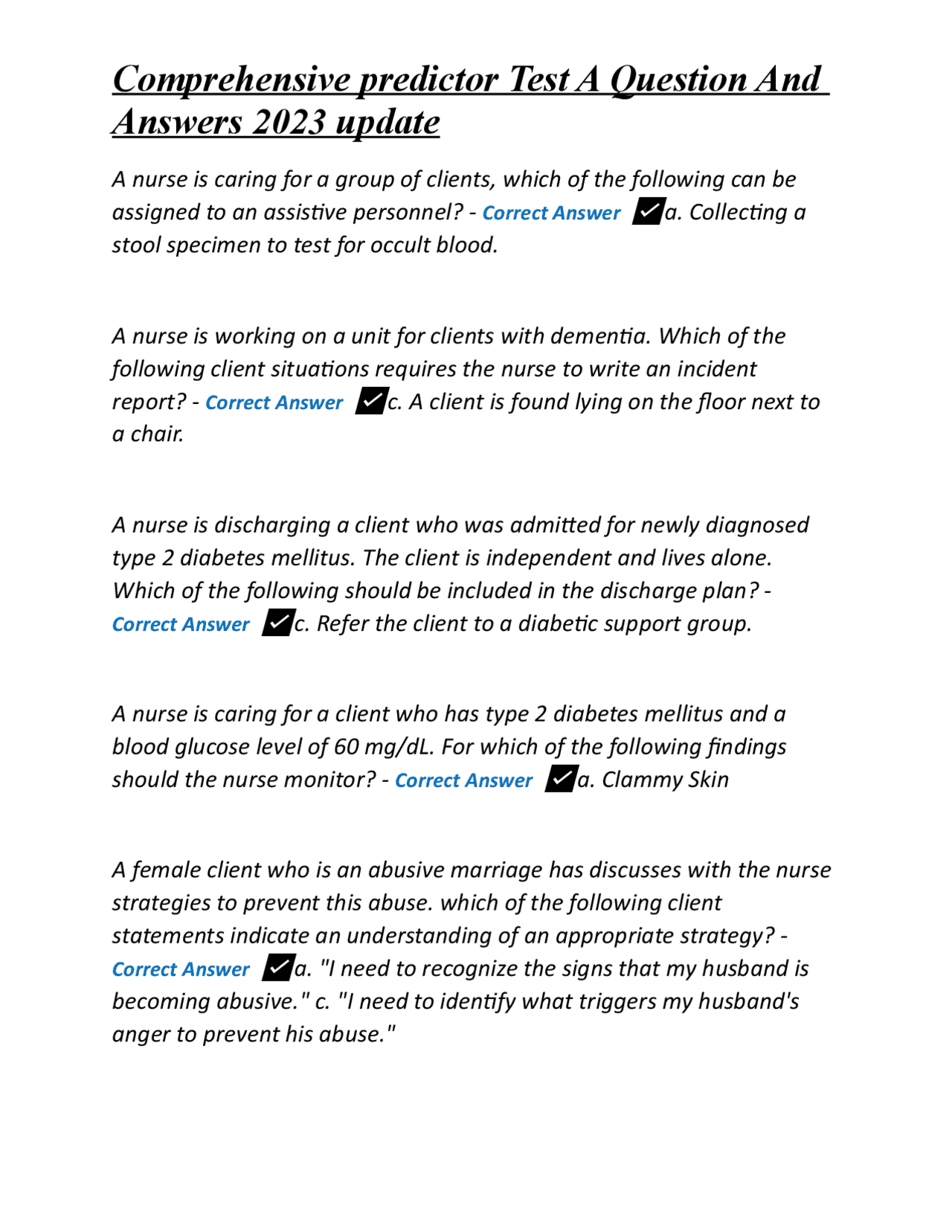 Comprehensive predictor Test A Question And Answers 2023 update ...