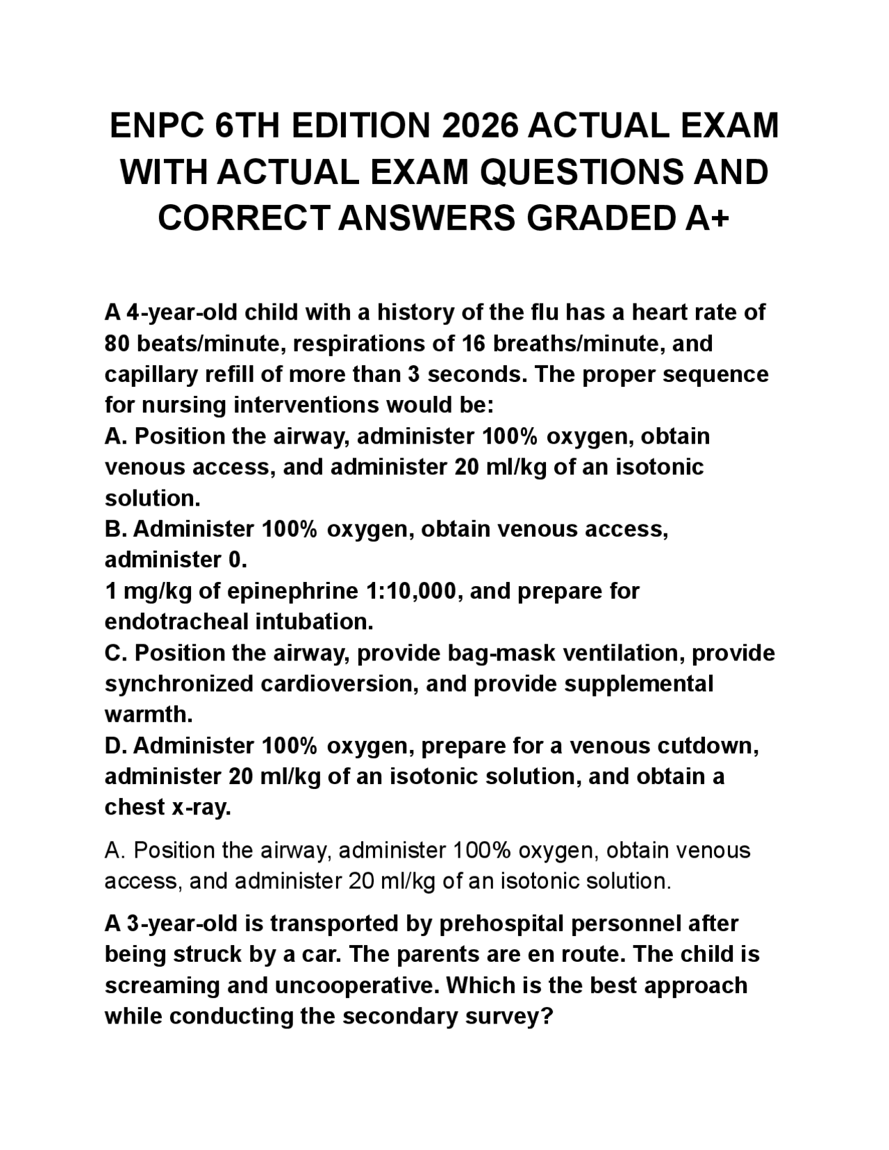 ENPC 6TH EDITION 2026 ACTUAL EXAM WITH ACTUAL EXAM QUESTIONS AND ...