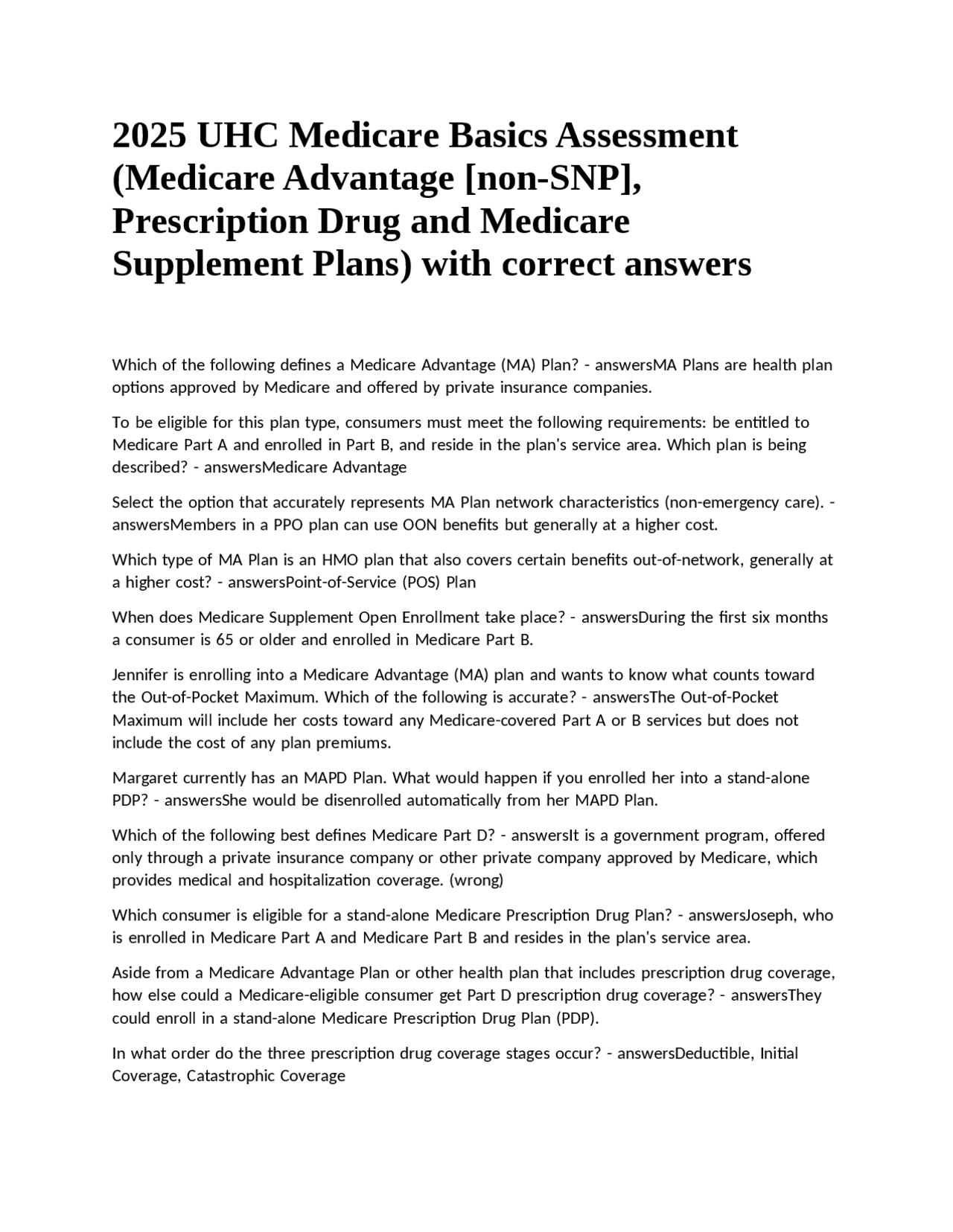 2025 UHC Medicare Basics Assessment (Medicare Advantage -non-SNP ...