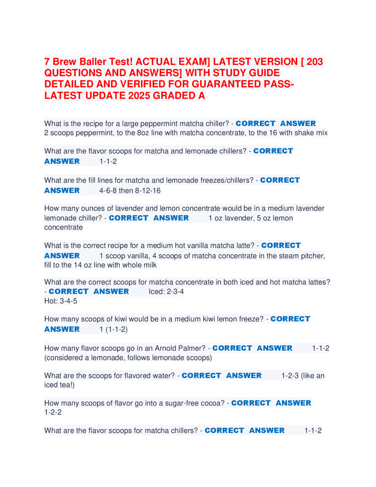 7 Brew Baller Test! ACTUAL EXAM] LATEST VERSION [ 203 QUESTIONS AND ...