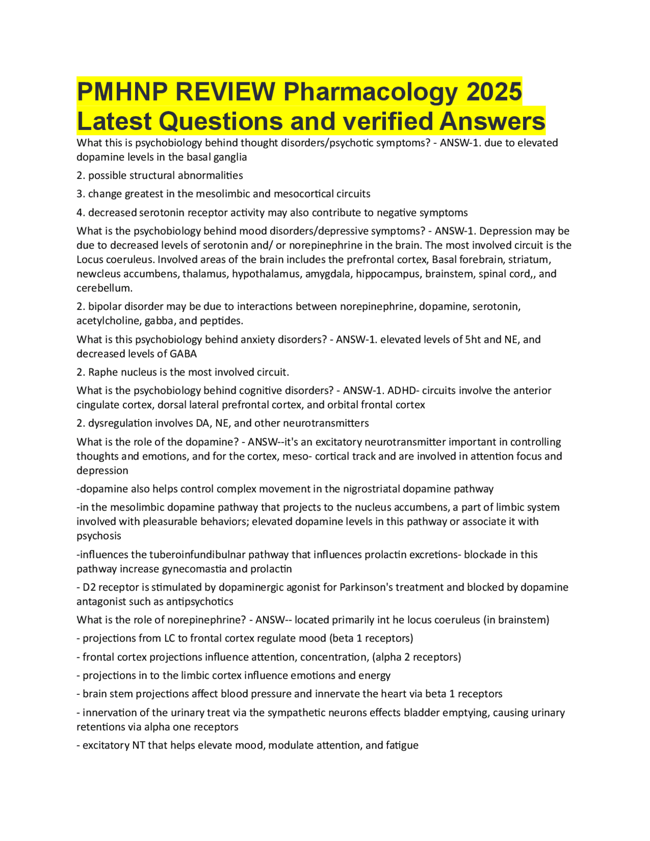 PMHNP REVIEW Pharmacology 2025 Latest Questions and verified Answers ...