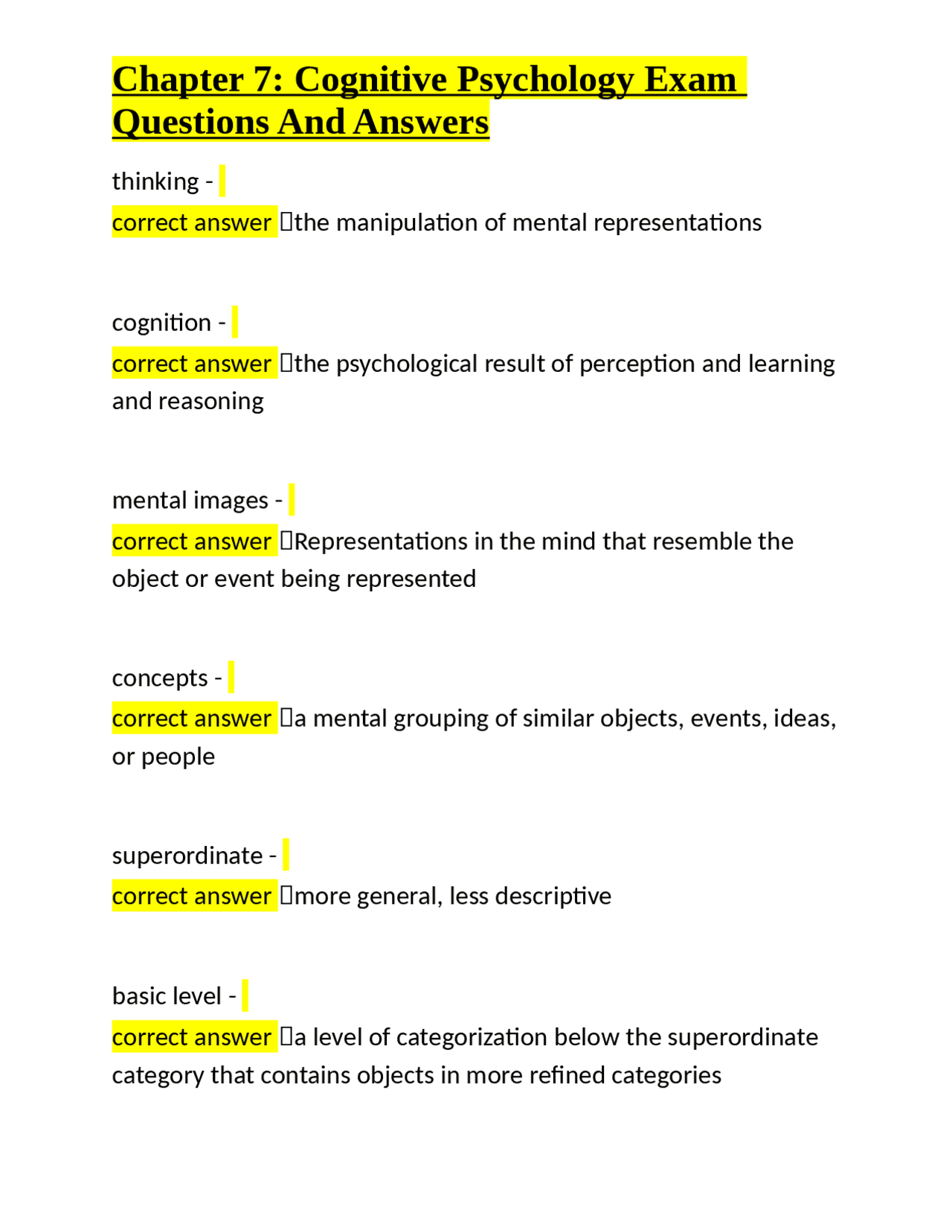 Chapter 7: Cognitive Psychology Exam Questions And Answers | Exams ...