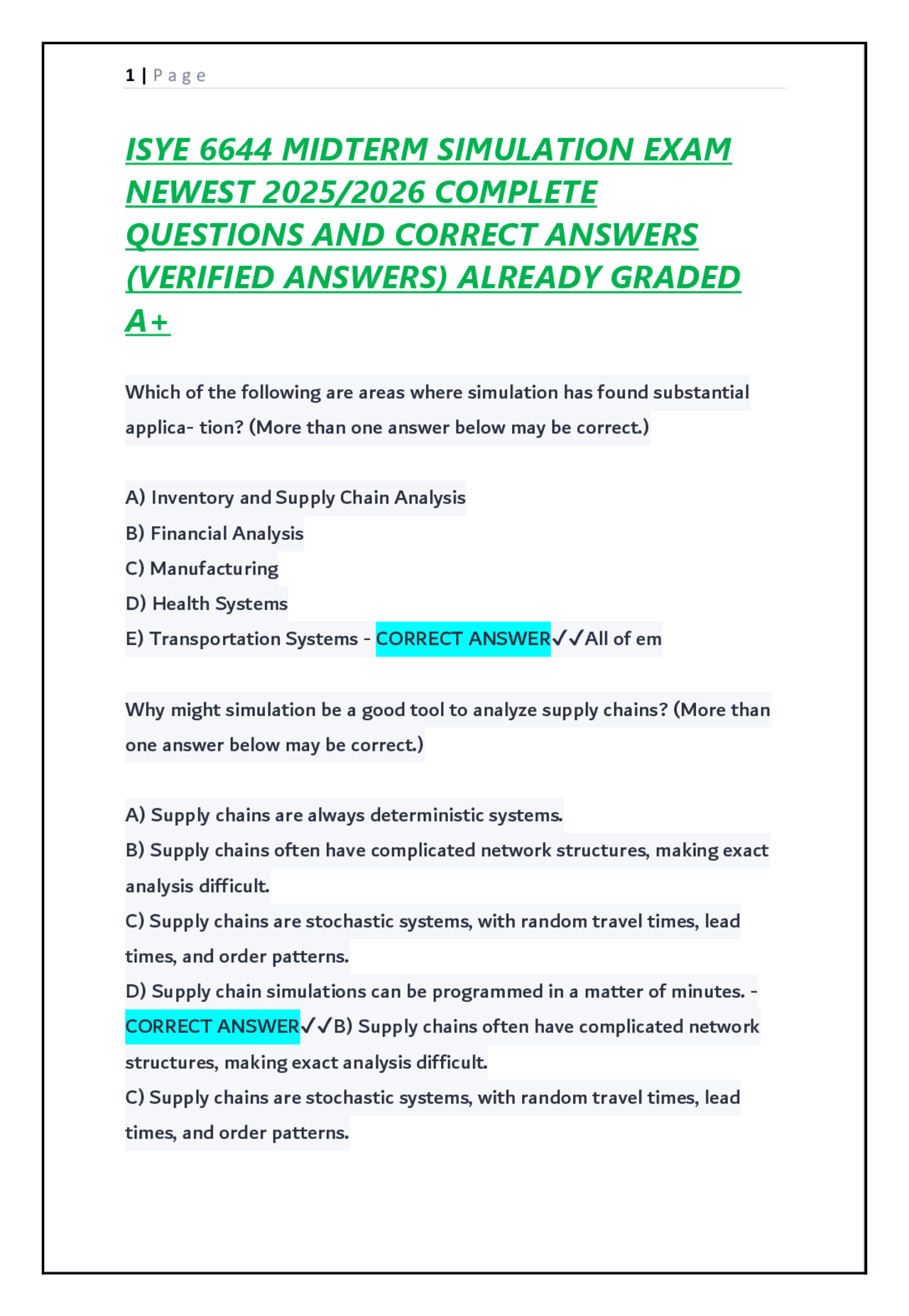 ISYE 6644 MIDTERM SIMULATION EXAM NEWEST 2025/2026 COMPLETE QUESTIONS ...