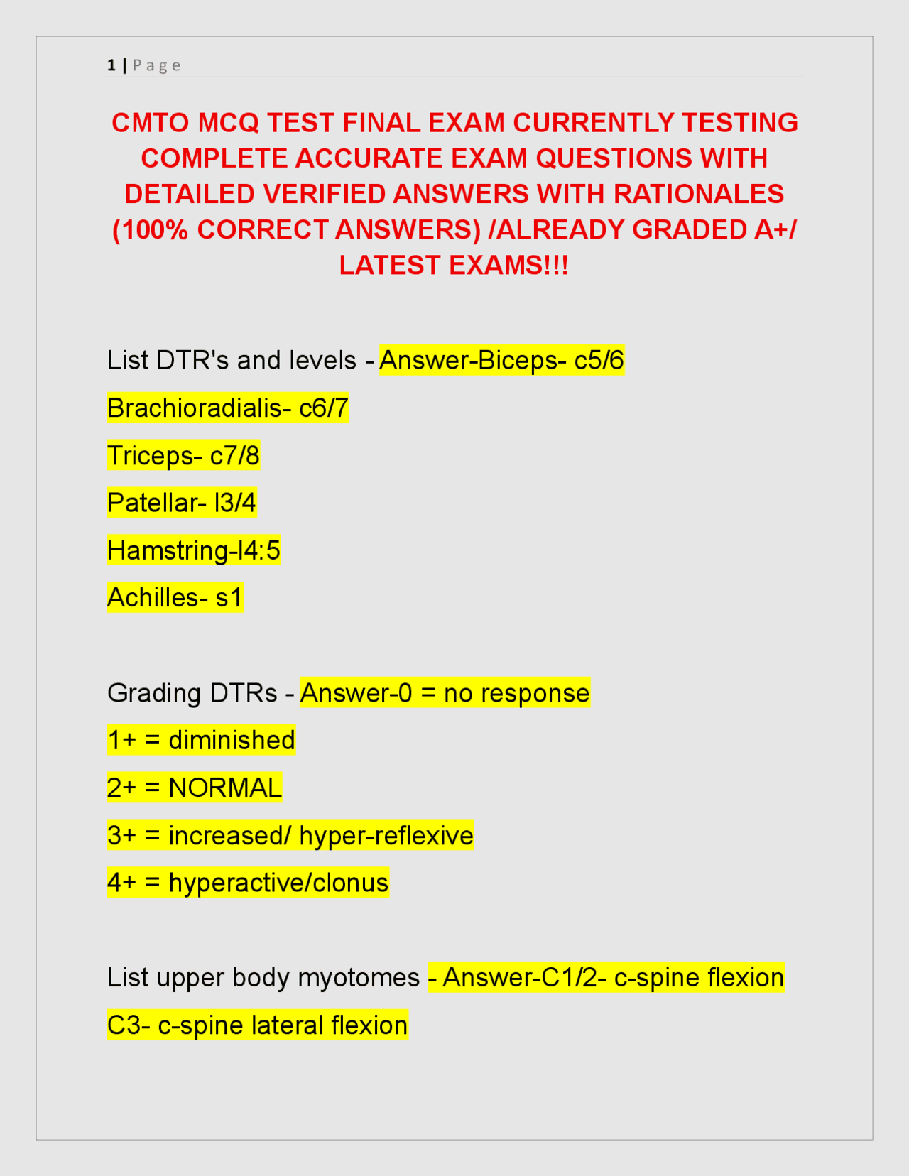 CMTO MCQ TEST FINAL EXAM CURRENTLY TESTING COMPLETE ACCURATE EXAM ...