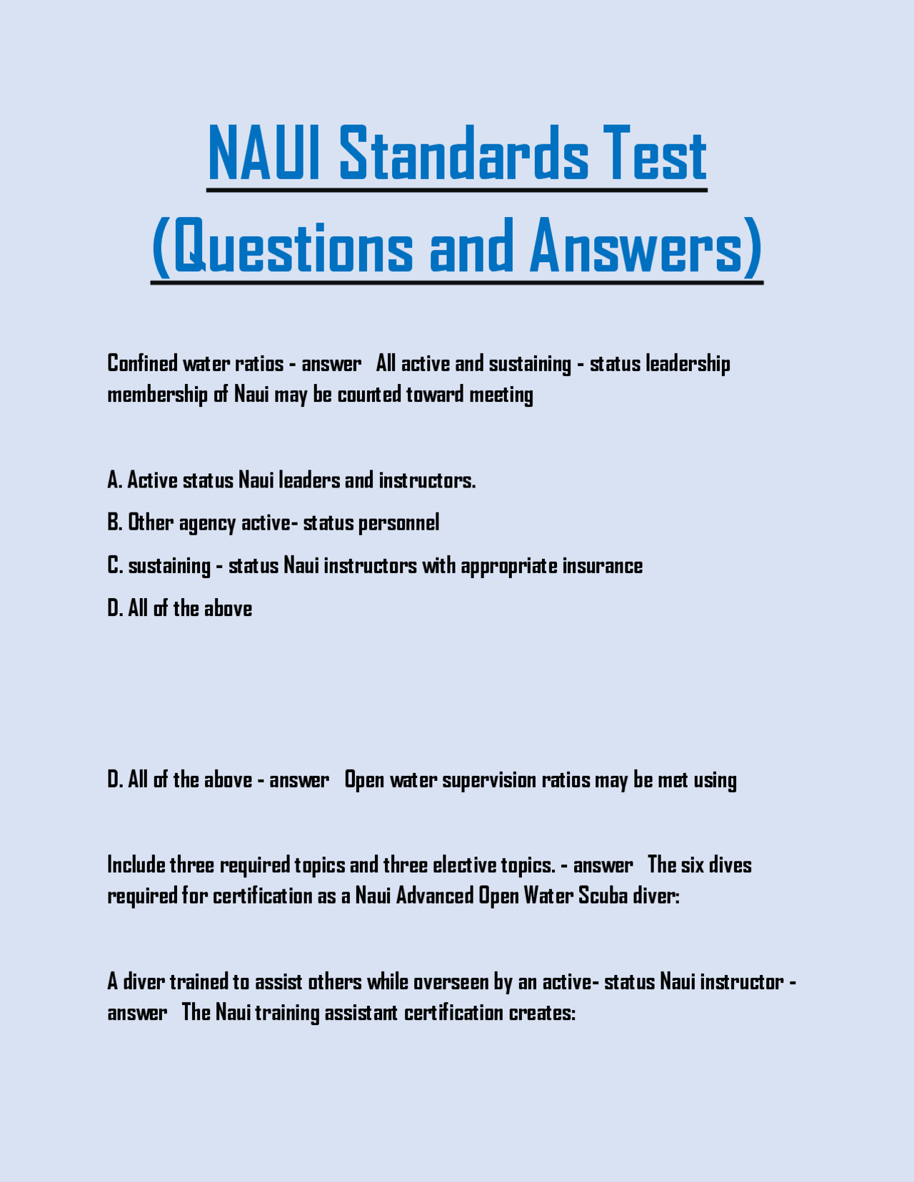 NAUI Standards Test (Questions and Answers)-min.pdf | Exams Nursing ...