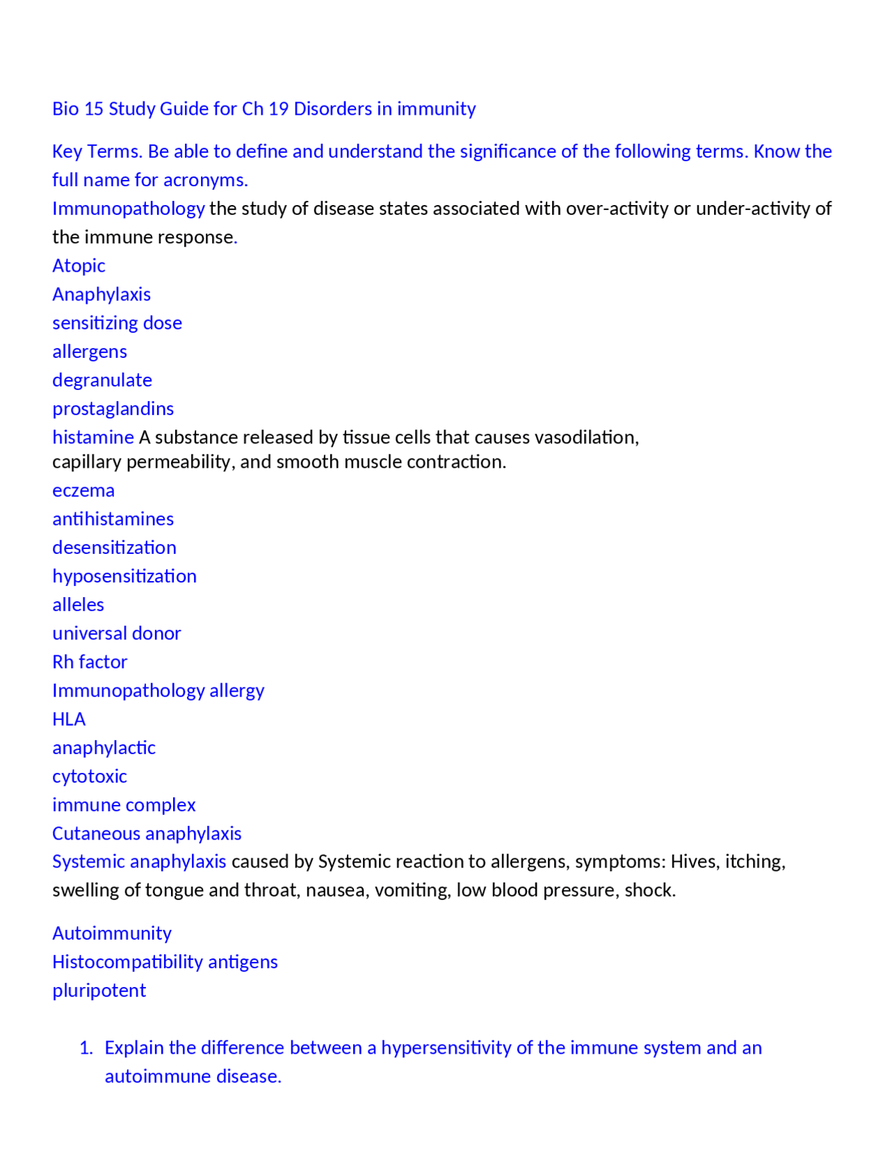 Chapter 19 Study Guide with answers | Study Guides, Projects, Research Microbiology | Docsity