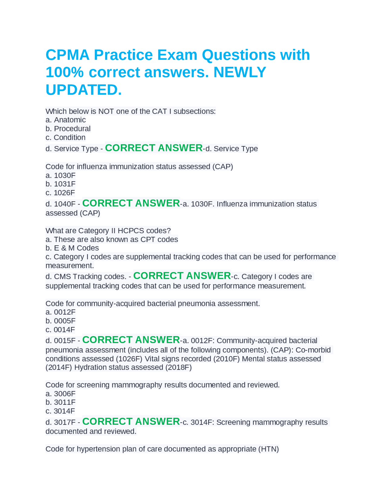 CPMA Practice Exam Questions: Medical Coding and Auditing | Exams ...
