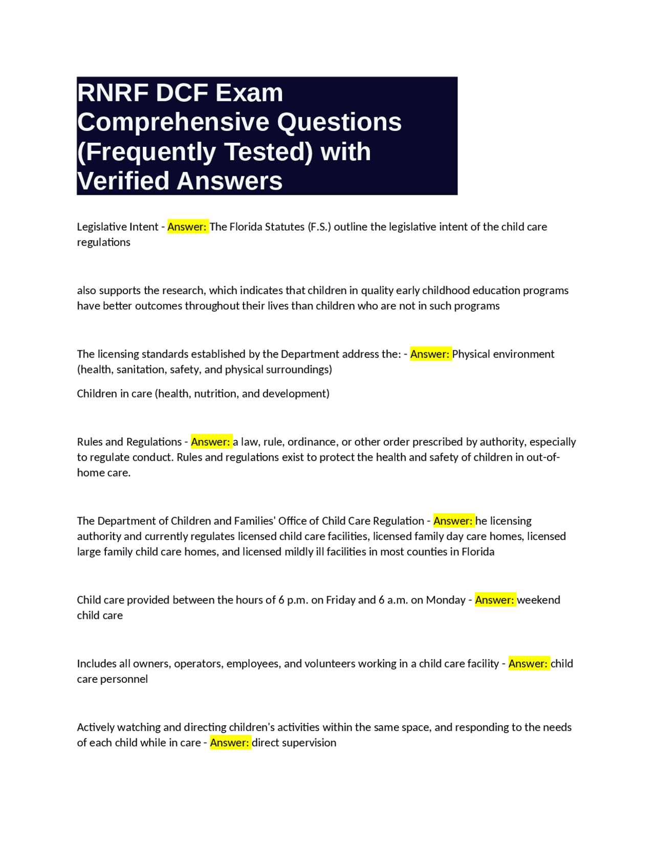 RNRF DCF Exam Comprehensive Questions (Frequently Tested) with Verified ...