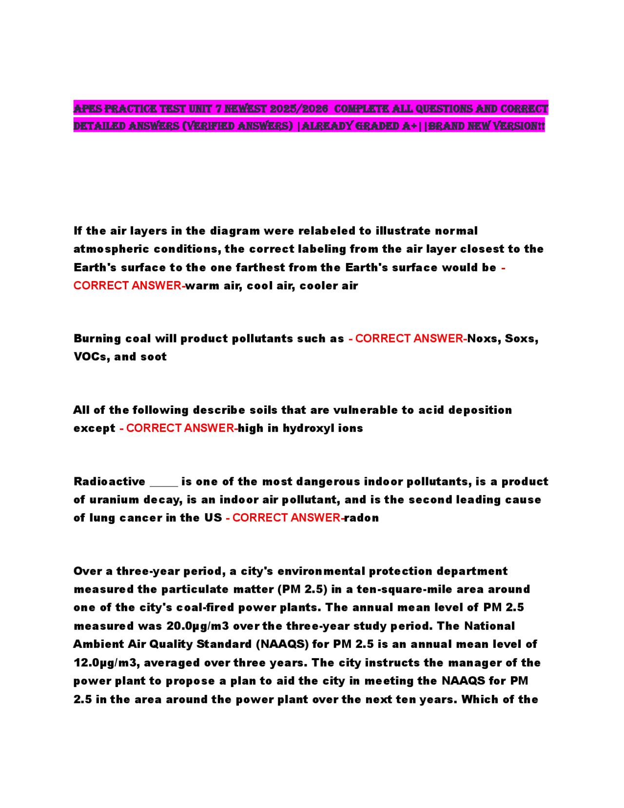 Apes Practice Test Unit 7 neweSt 2025.pdf | Exams Nursing | Docsity