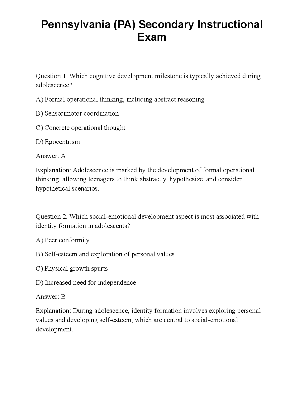 Pennsylvania (PA) Secondary Instructional Exam | Exams Technology | Docsity