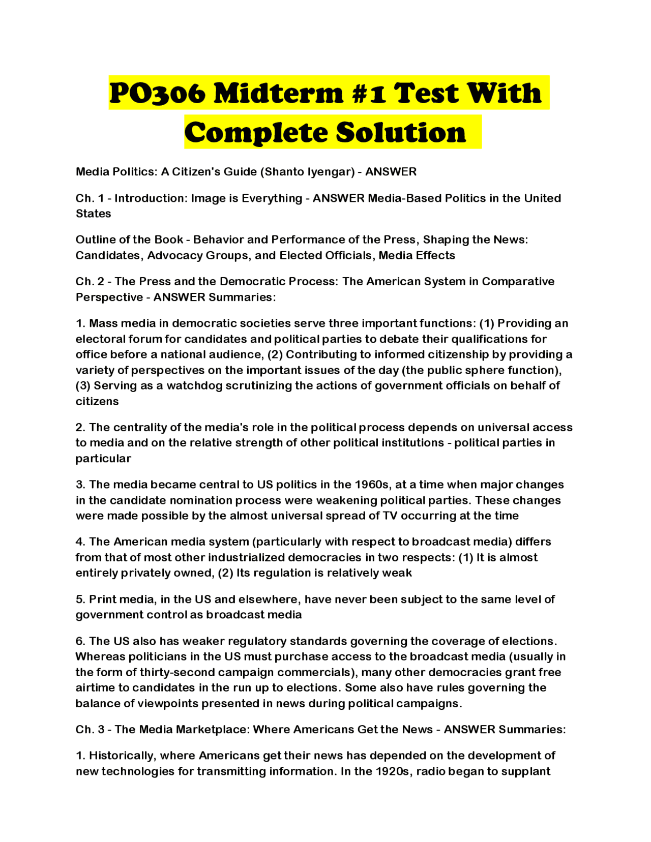 Media Politics: Influence, Bias, and Democratic Processes | Exams ...