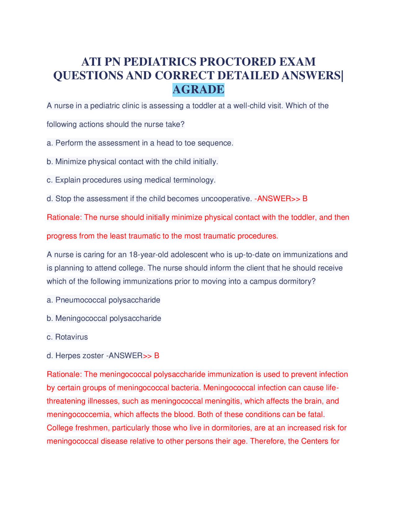 ATI PN PEDIATRICS PROCTORED EXAM QUESTIONS AND CORRECT DETAILED ANSWERS ...