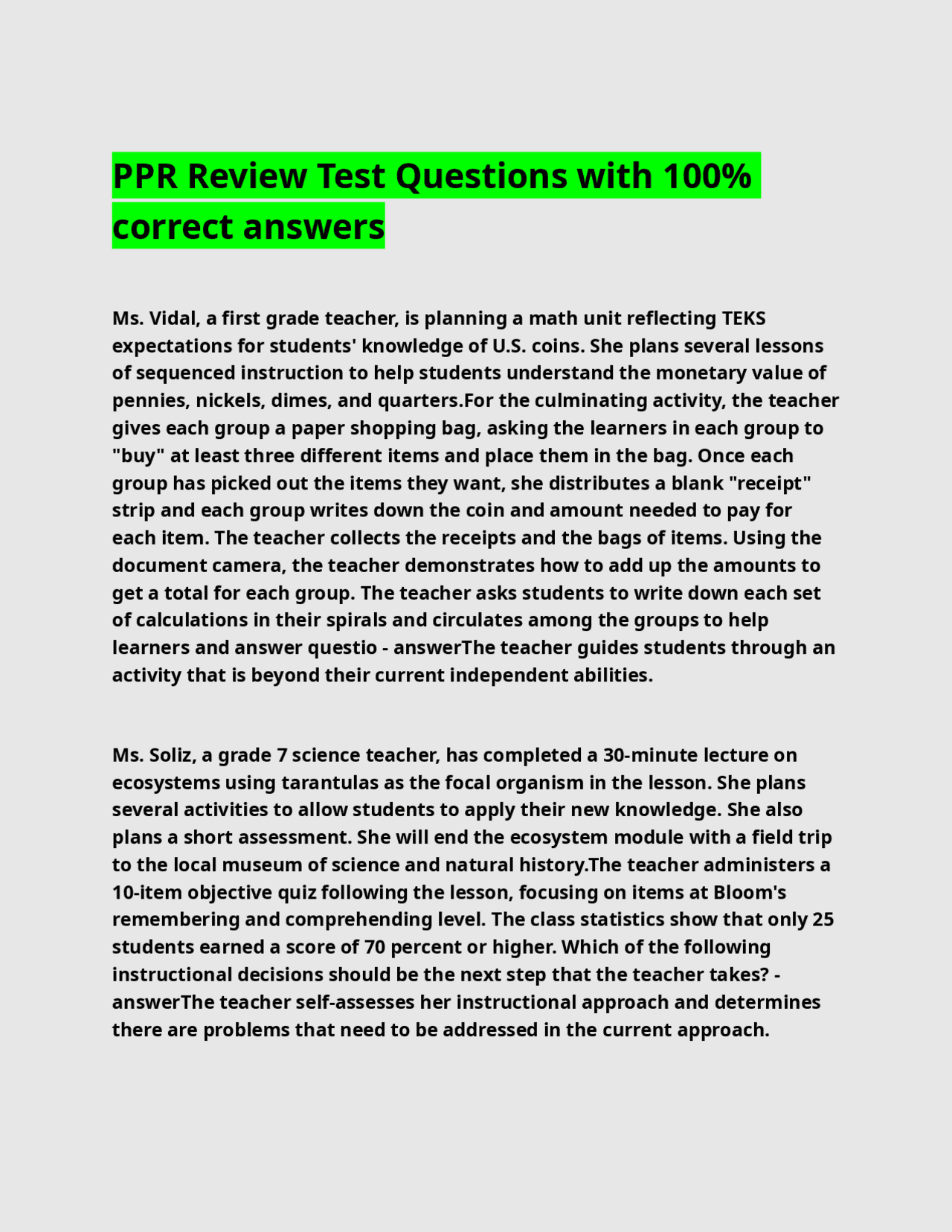 PPR Review Test Questions with 100% correct answers.docx | Exams ...
