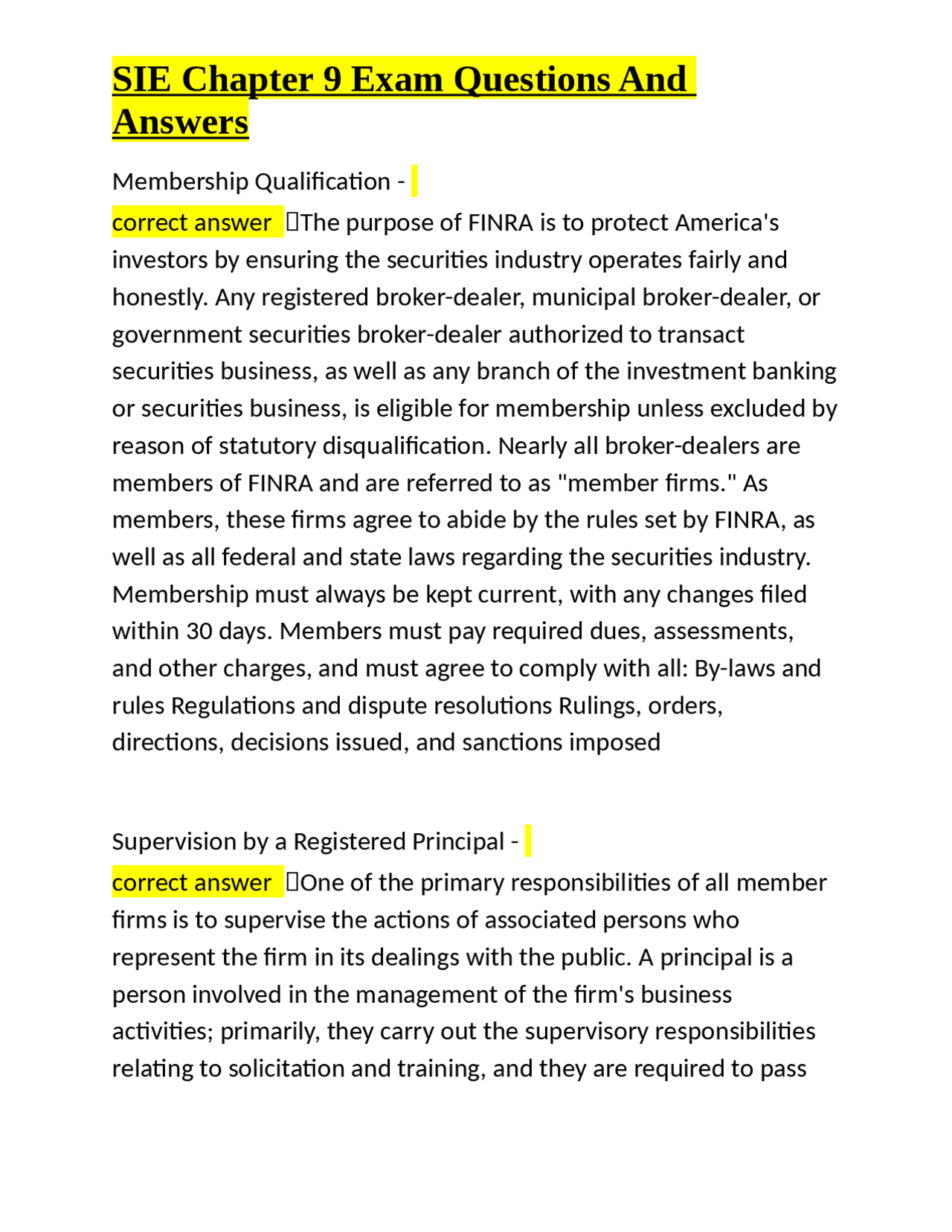 SIE Chapter 9 Exam Questions And Answers | Exams Accounting | Docsity