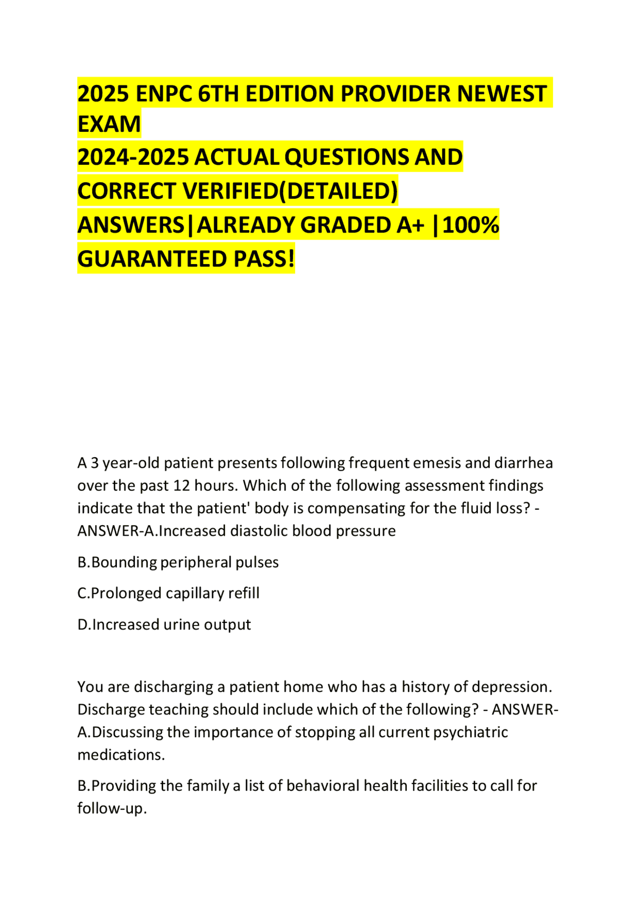 2025 ENPC 6TH EDITION PROVIDER NEWEST EXAM 2024-2025 ACTUAL QUESTIONS ...