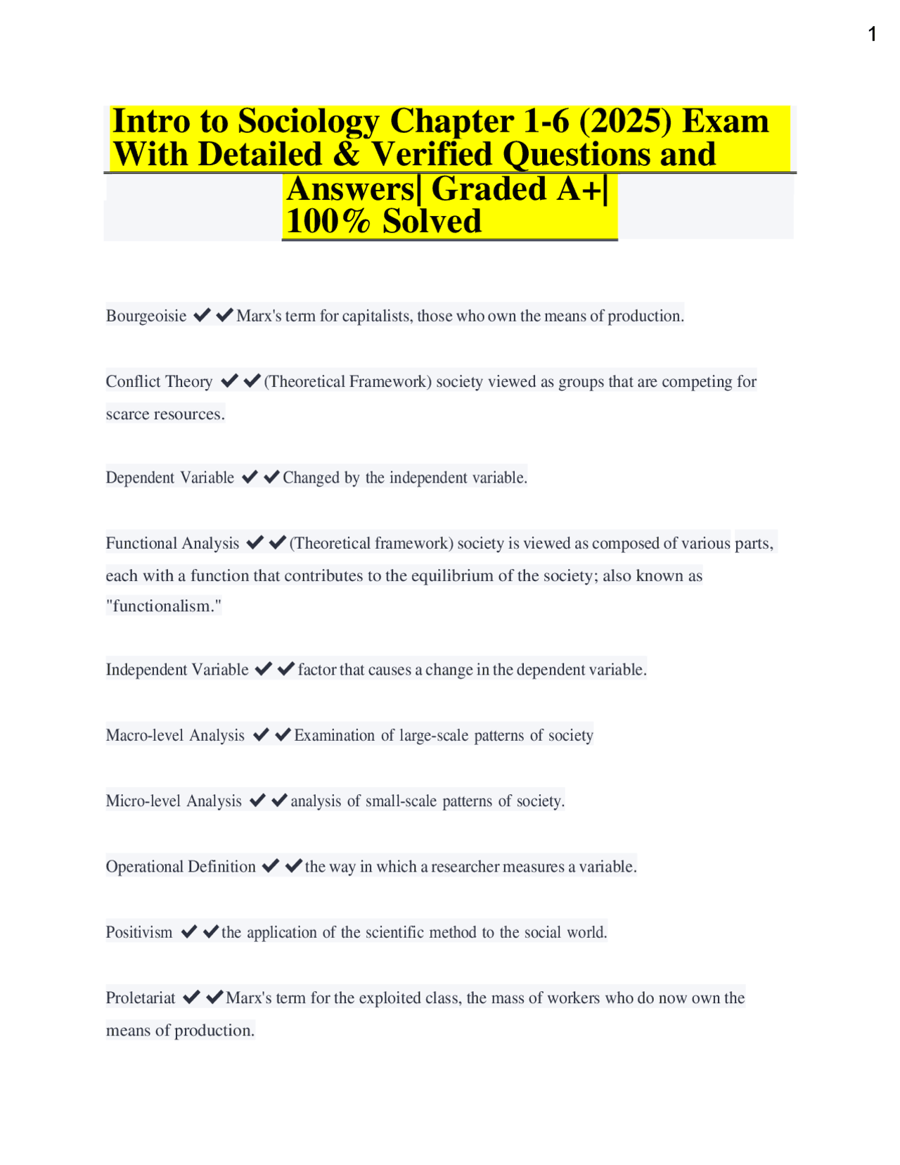 Intro to Sociology Chapter 1-6 (2025) Exam 1 With Detailed & Verified ...
