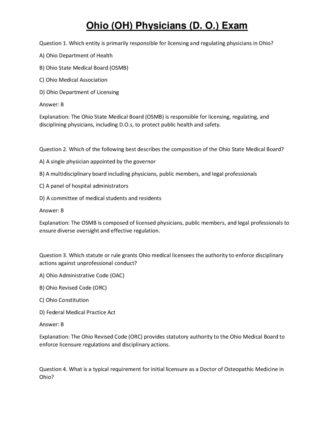 Ohio (OH) Physicians (D. O.) Exam | Exams Technology | Docsity