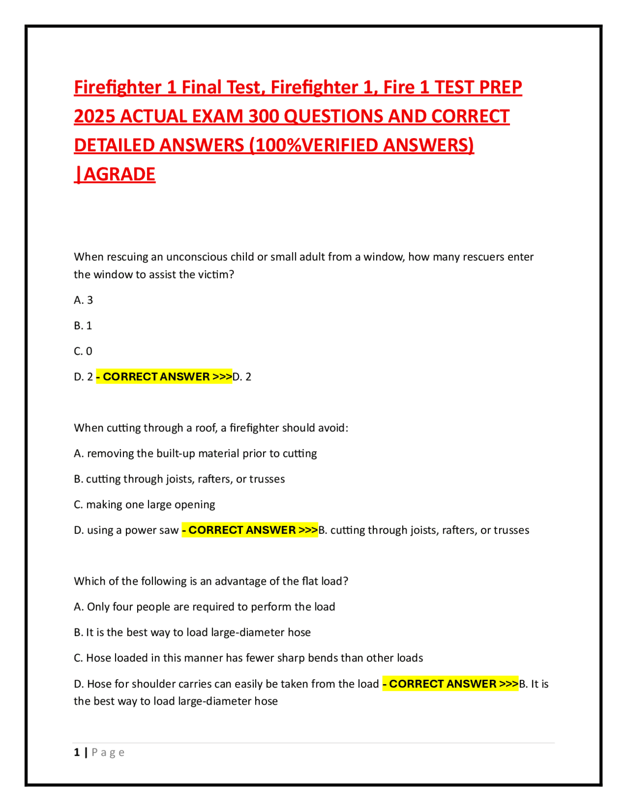 Firefighter 1 Final Test, Firefighter 1, Fire 1 TEST PREP 2025 ACTUAL ...