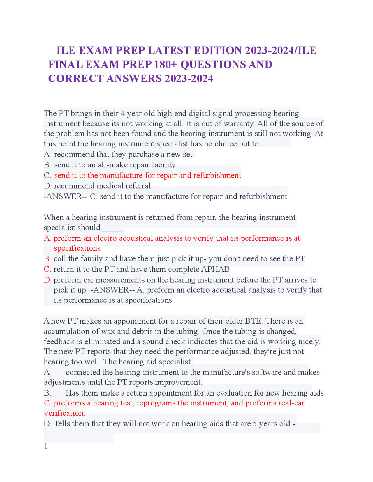 ILE_EXAM_PREP_LATEST_UPDATE_2022.pdf | Exams Nursing | Docsity
