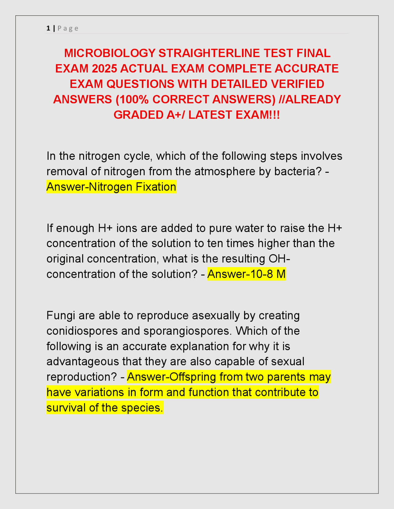 MICROBIOLOGY STRAIGHTERLINE TEST FINAL EXAM 2025 ACTUAL EXAM COMPLETE ...