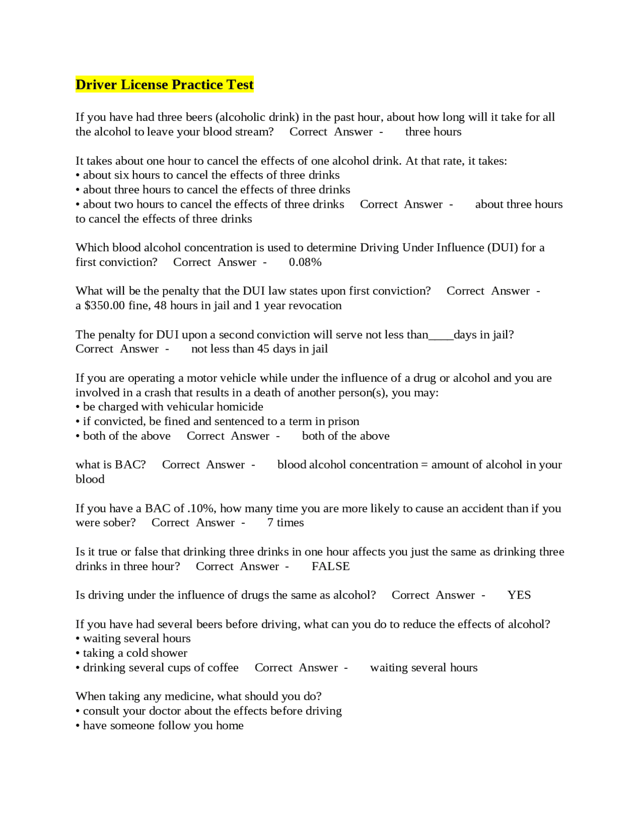 Driver License Practice Test *Driver License Practice Test | Exams ...