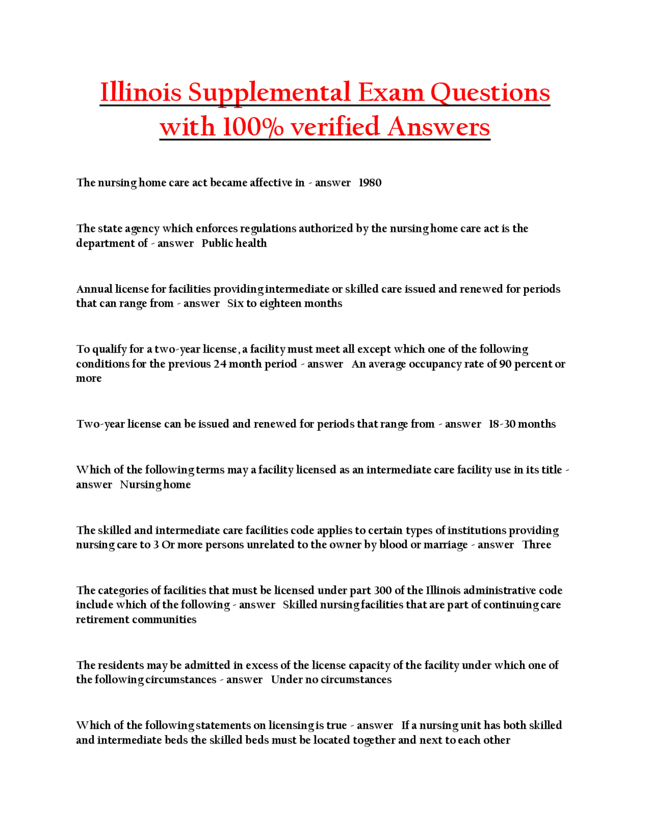 Illinois Supplemental Exam Questions with 100% verified Answers | Exams ...