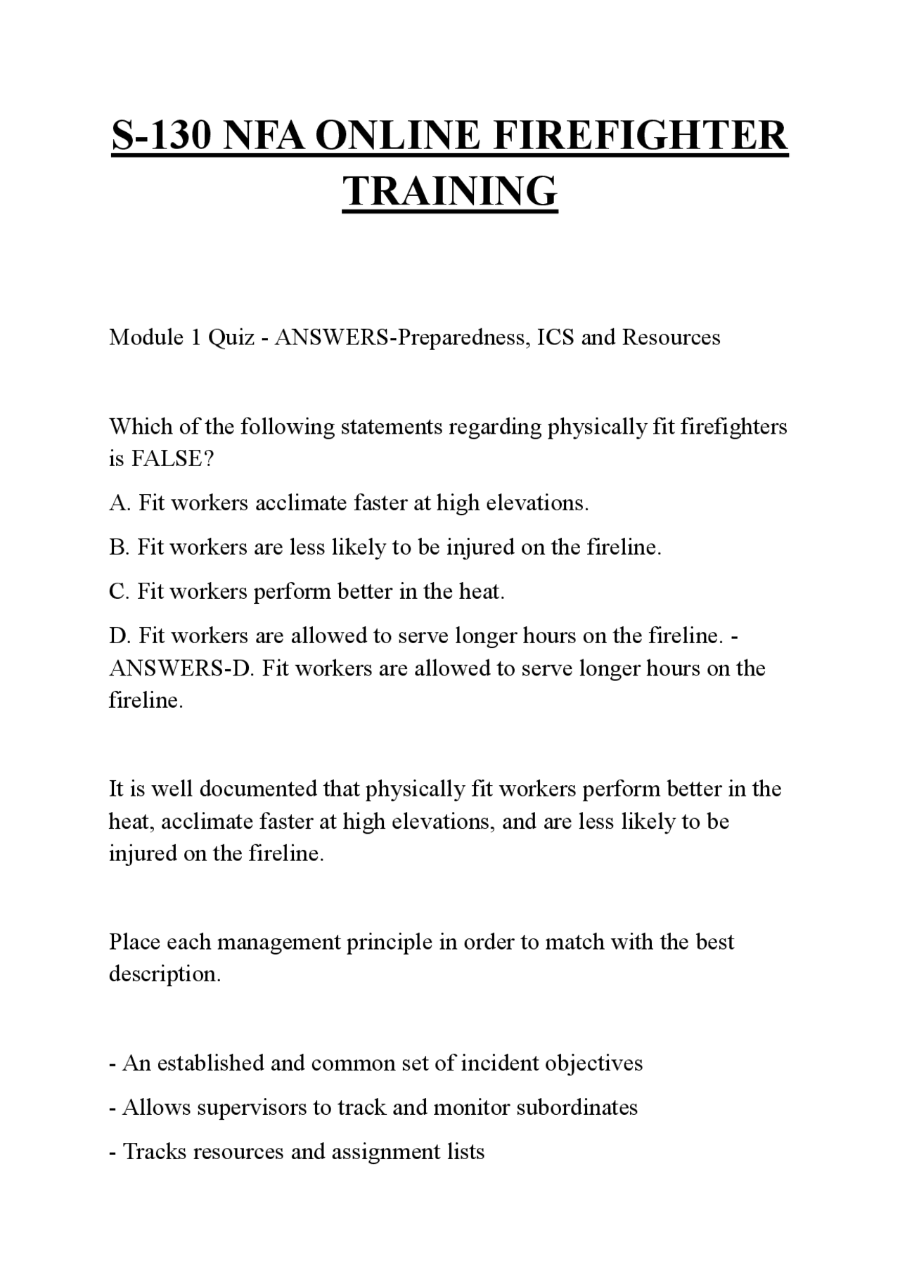 S-130 NFA ONLINE FIREFIGHTER TRAINING QUESTIONS AND ANSWERS 2025 ...