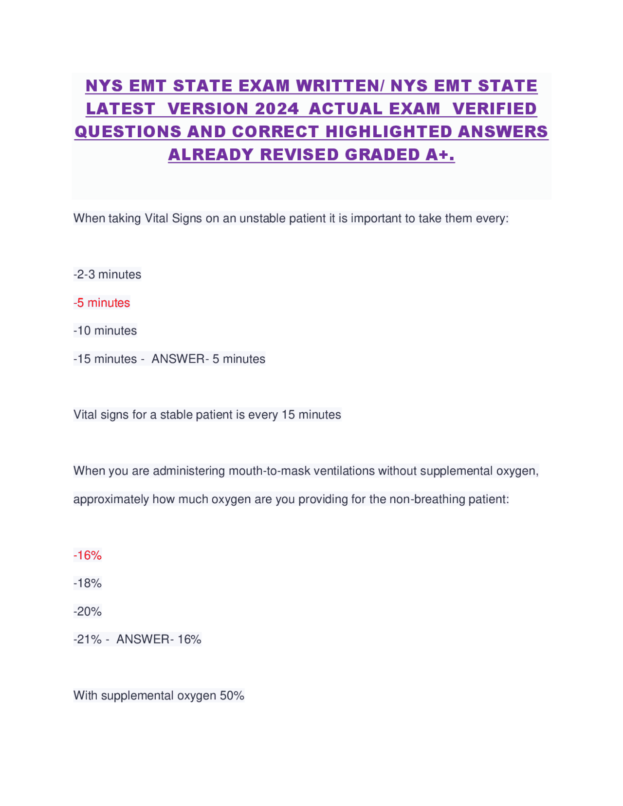NYS EMT STATE EXAM WRITTEN.pdf | Exams Nursing | Docsity