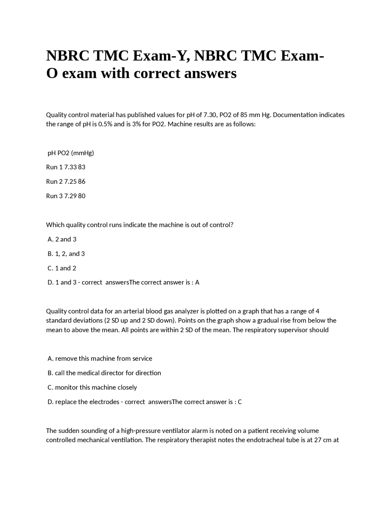 NBRC TMC Exam-Y, NBRC TMC Exam-O exam with correct answers. | Exams ...