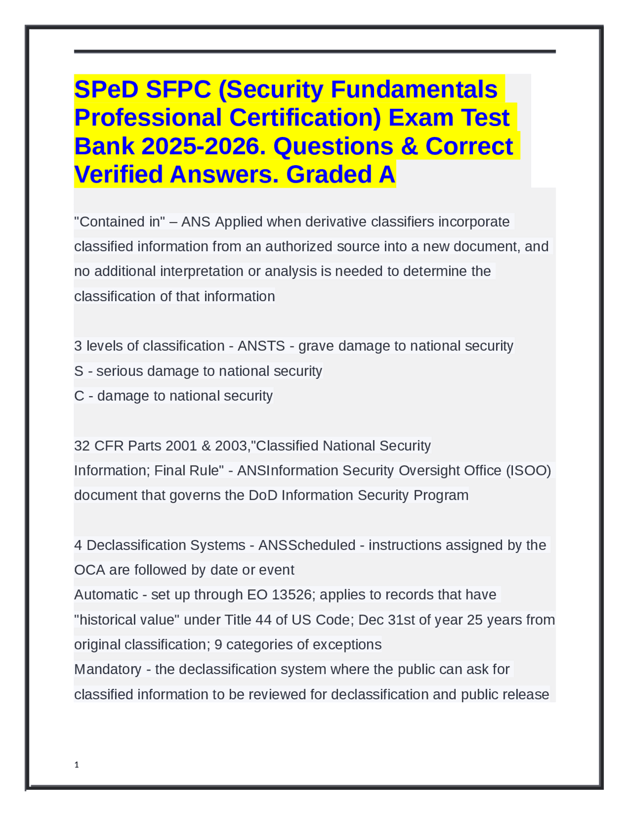 SPeD SFPC (Security Fundamentals Professional Certification) Exam Test ...