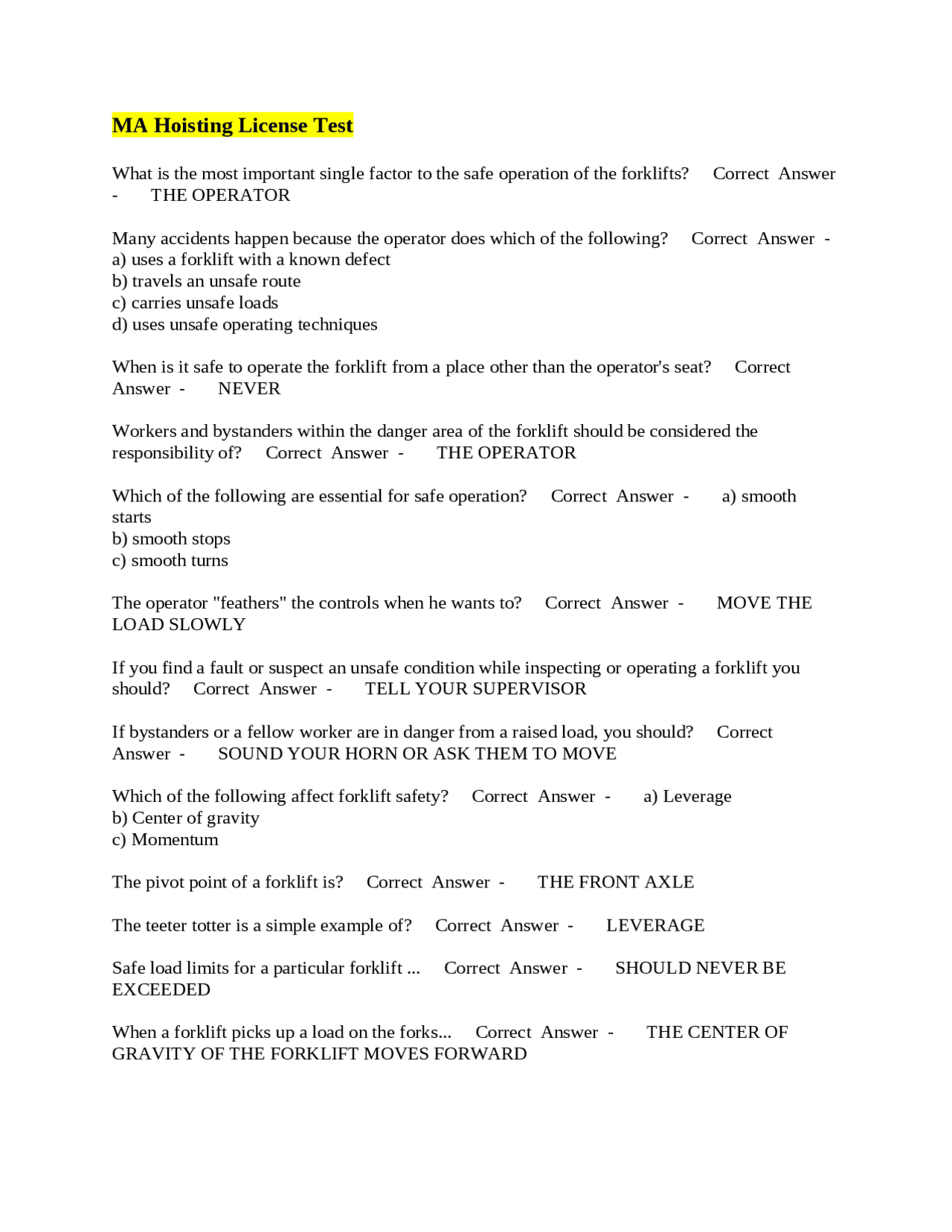 MA Hoisting License Test *MA Hoisting License Test | Exams Nursing ...