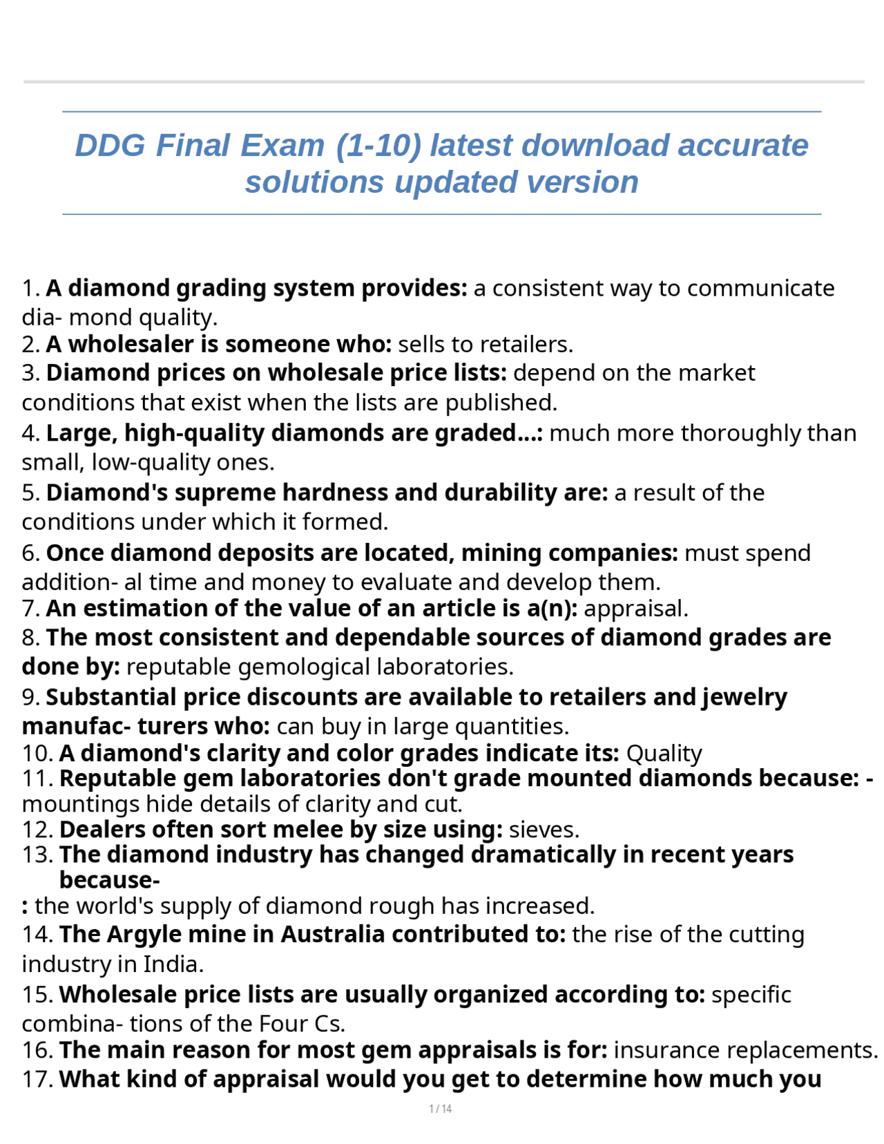 DDG Final Exam (1-10) latest download accurate solutions updated ...