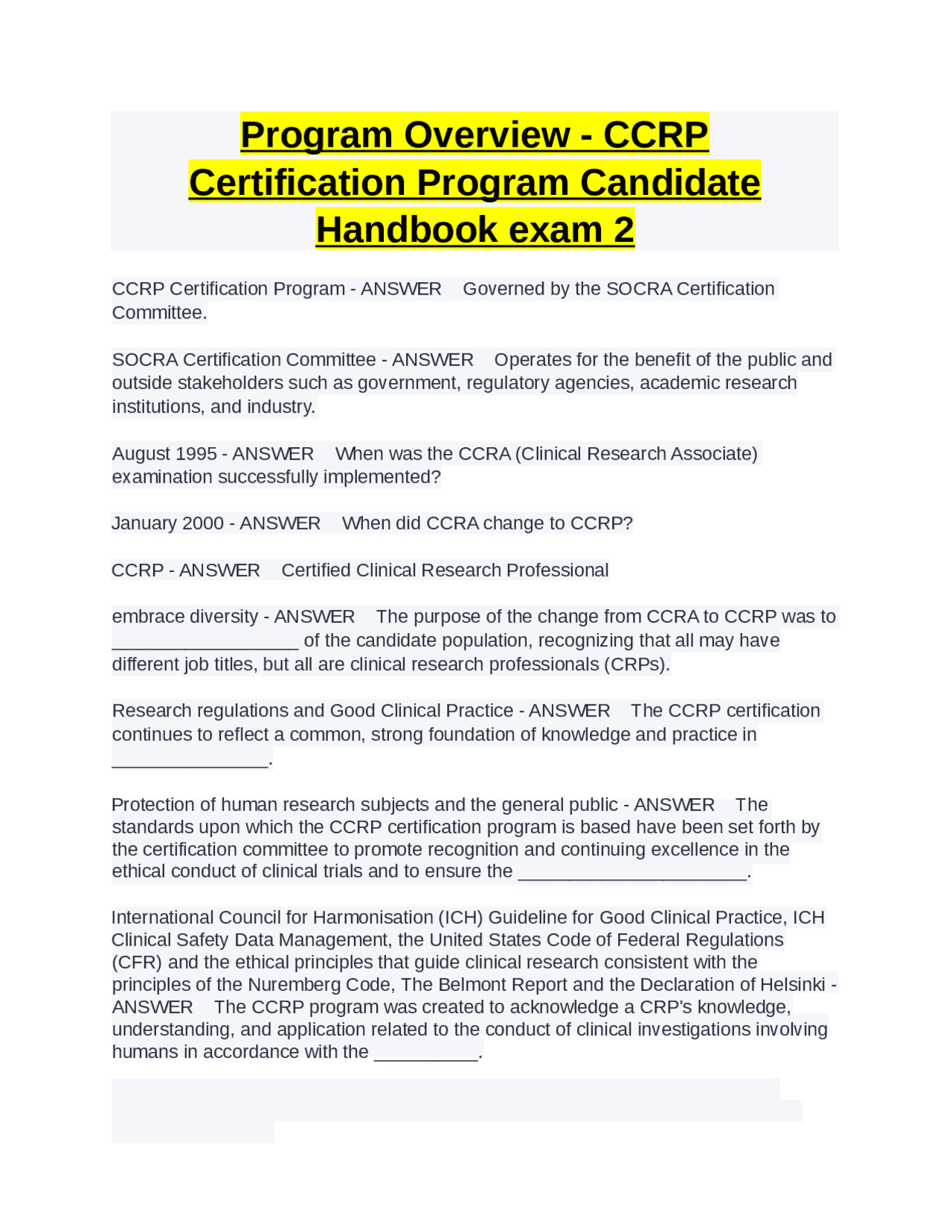 Program Overview - CCRP Certification Program Candidate Handbook exam 2 ...