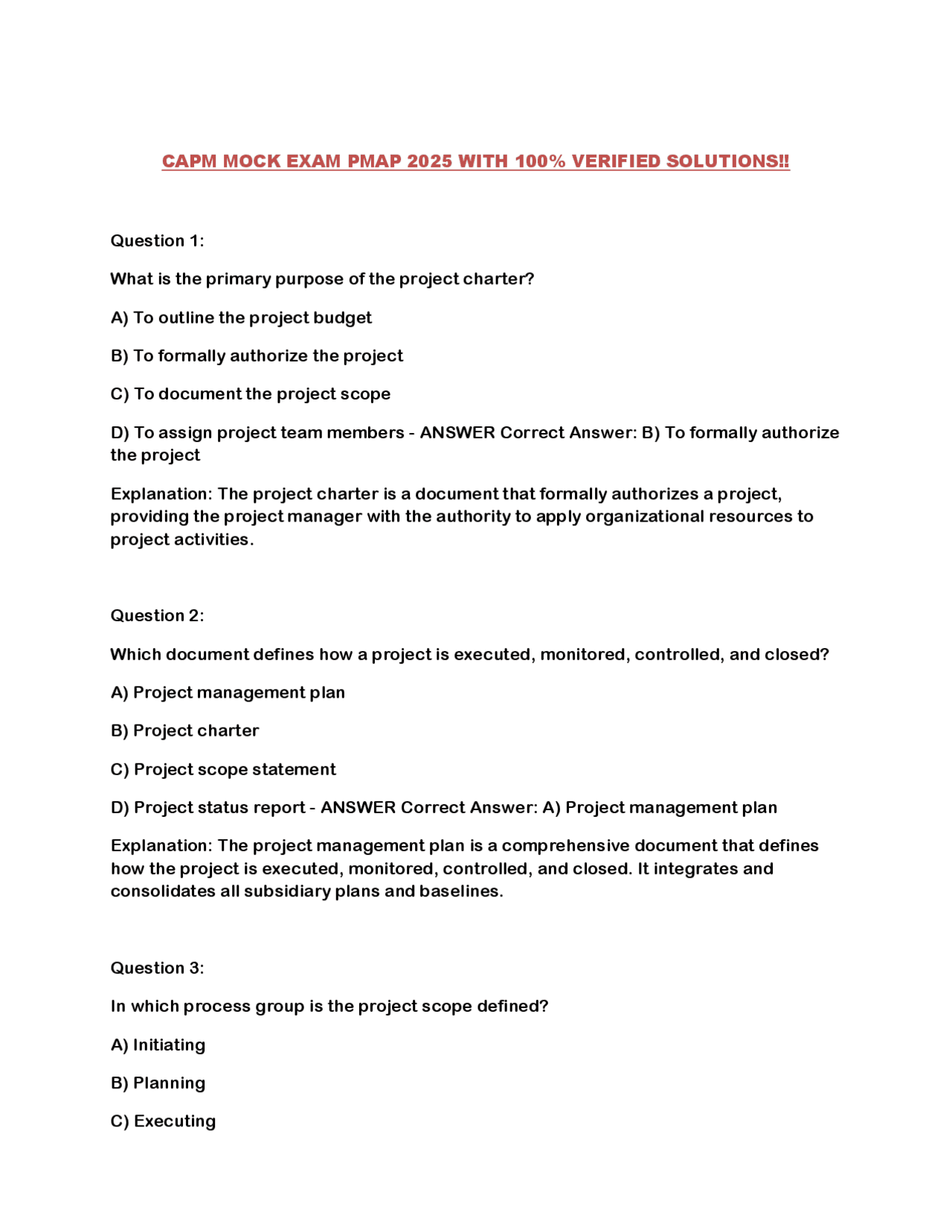 PMAP 2025 Project Management Mock Exam with Verified Solutions | Exams ...