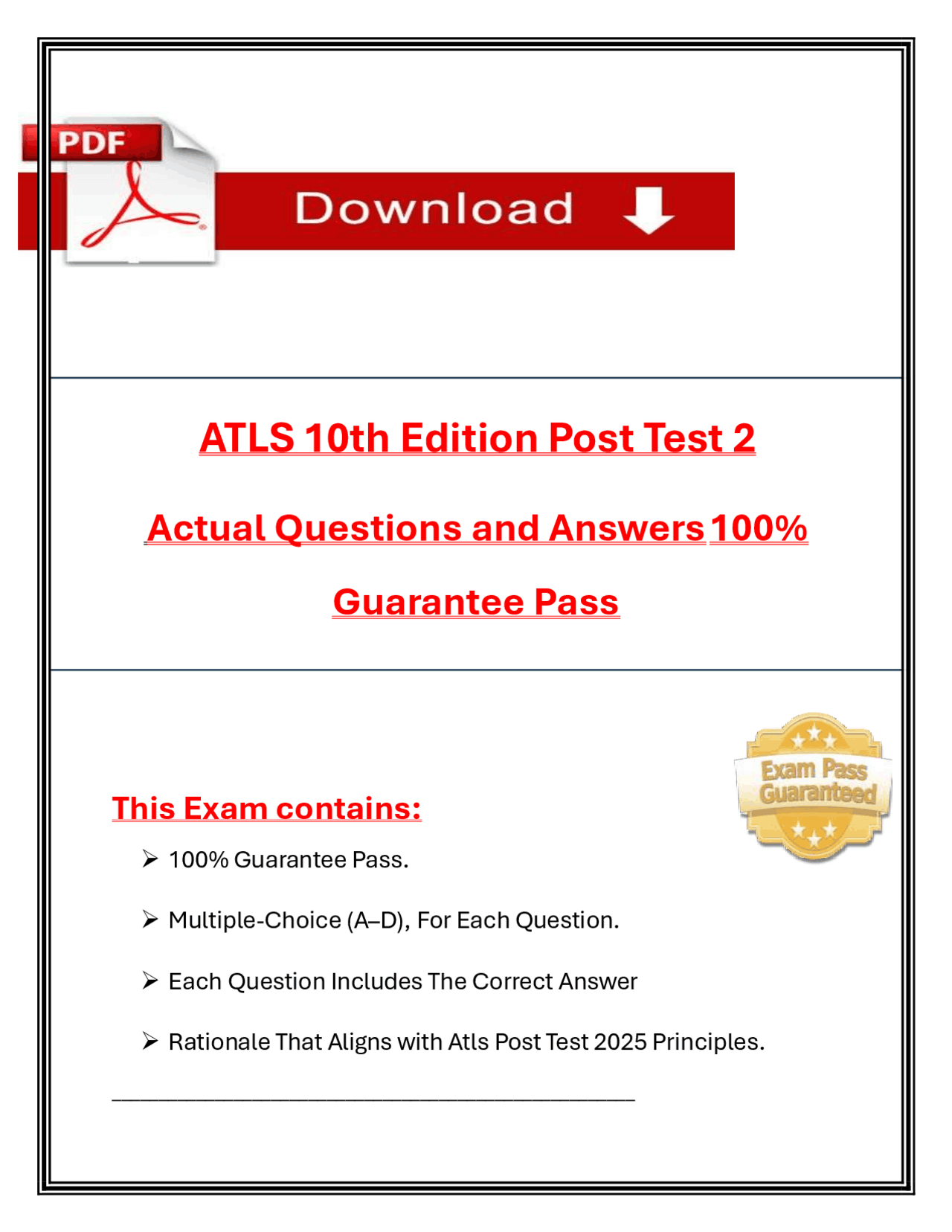 ATLS 10th Edition Post Test 2 Actual Qs with Verified Ans (2025 / 2026 ...