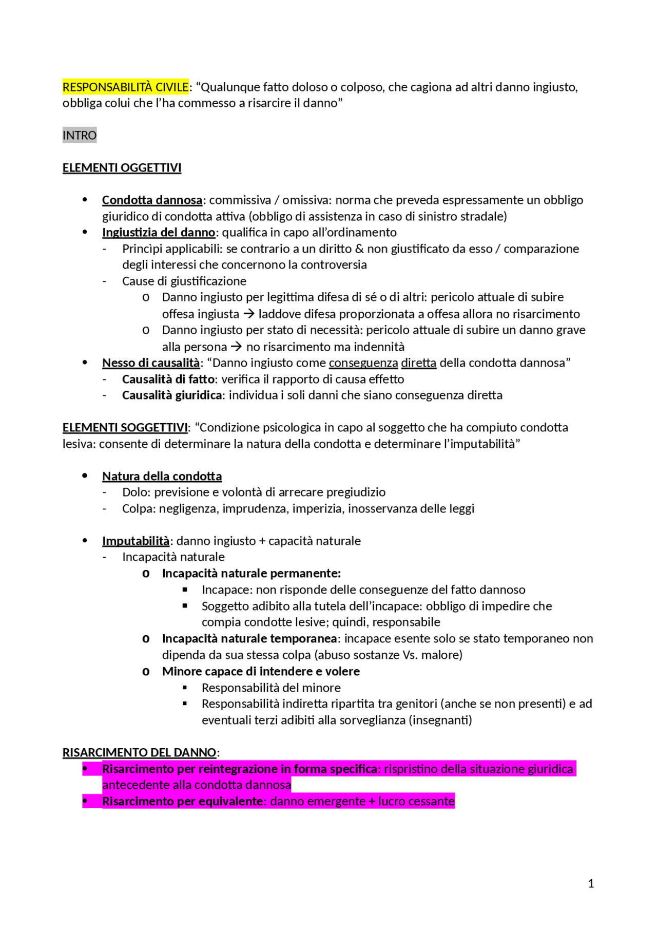 ESAME BOCCONI 30423 DIRITTO PRIVATO – Schema riassuntivo responsabilità civile | Appunti di ...