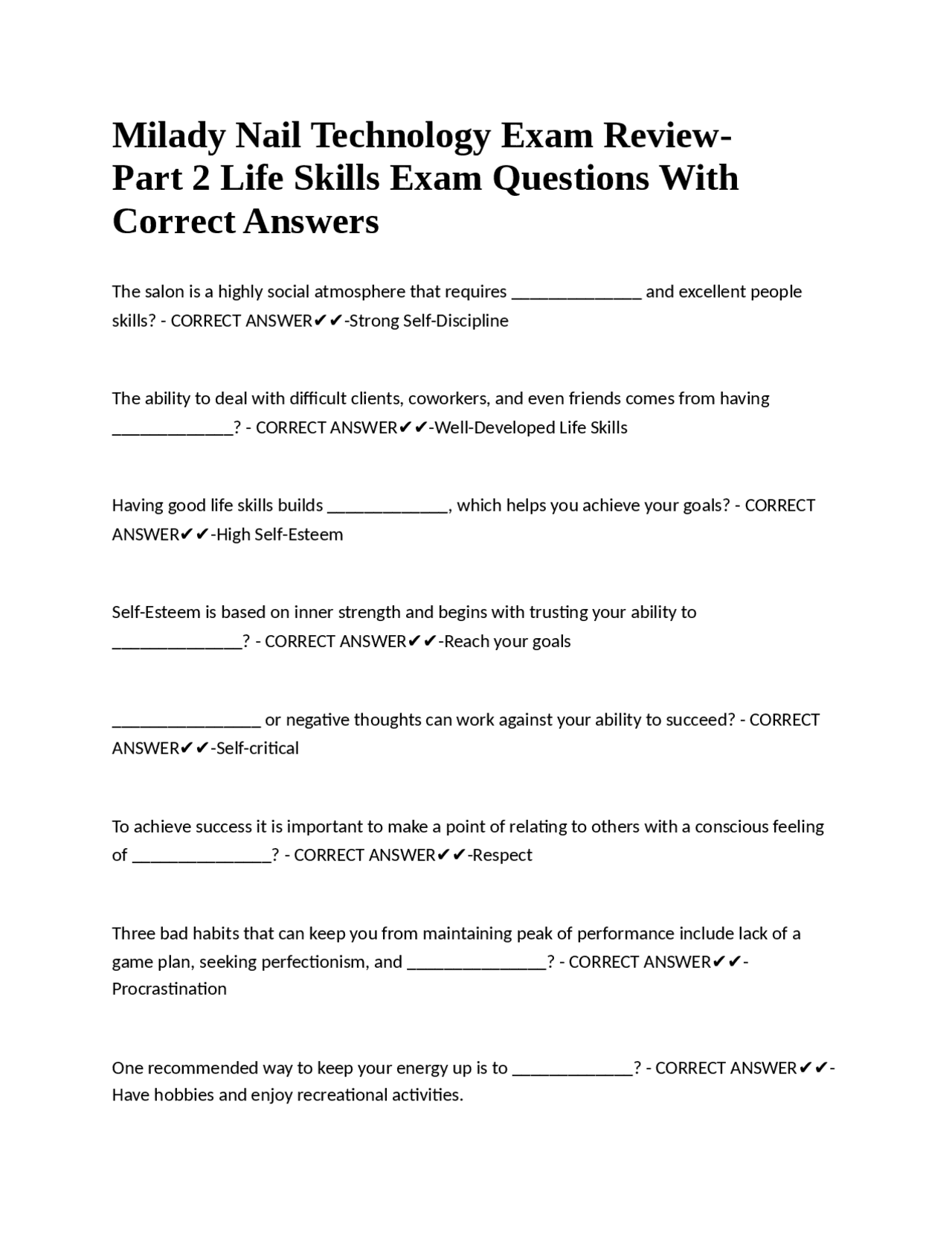 Life Skills Exam Review: Questions and Answers for Personal Development ...