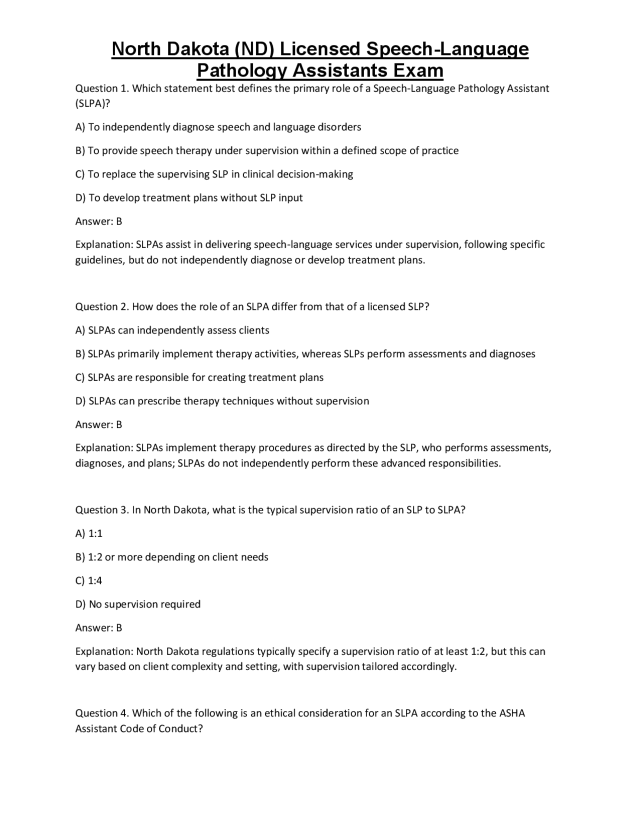 North Dakota (ND) Licensed Speech-Language Pathology Assistants Exam ...