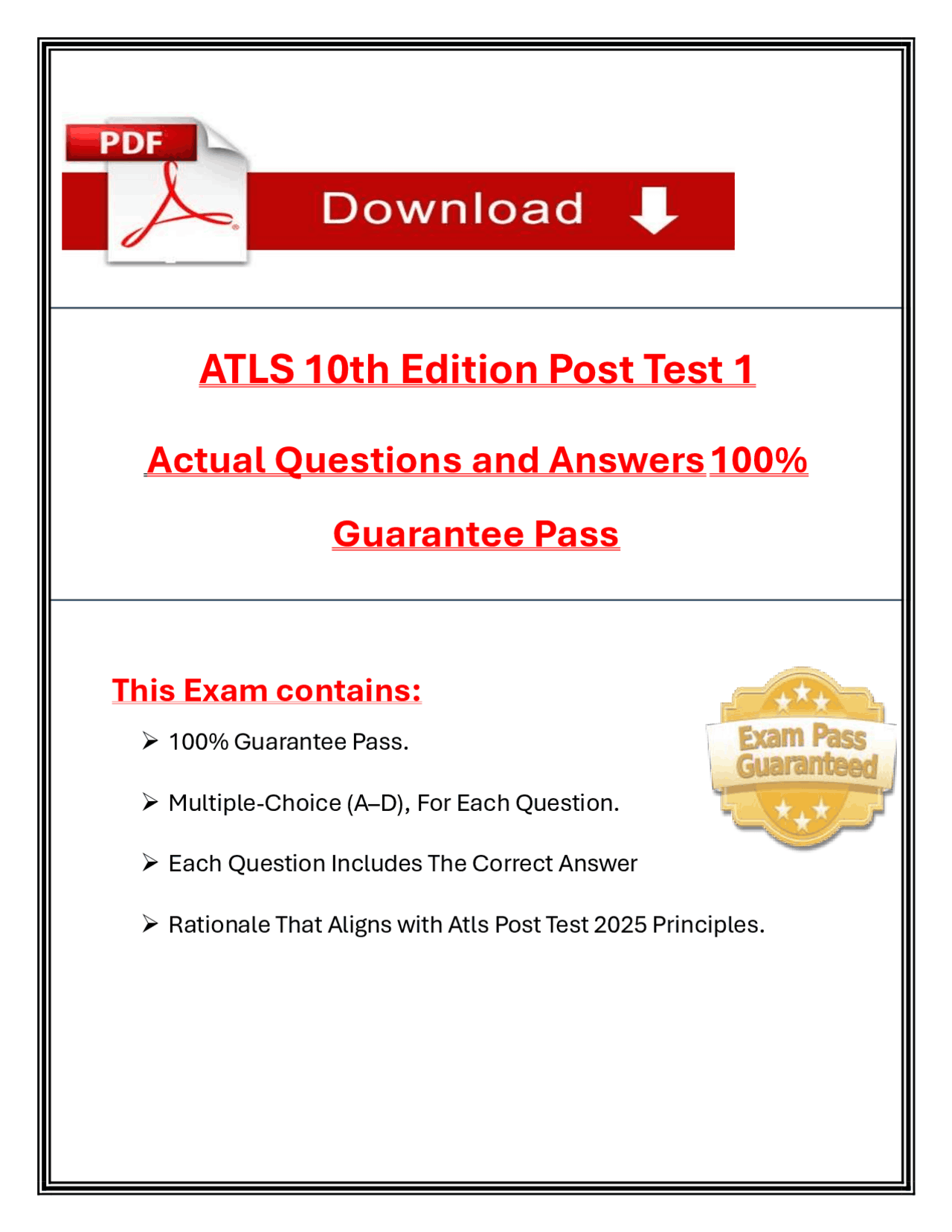 ATLS 10th Edition Post Test 1 Actual Qs with Verified Ans (2025 / 2026 ...