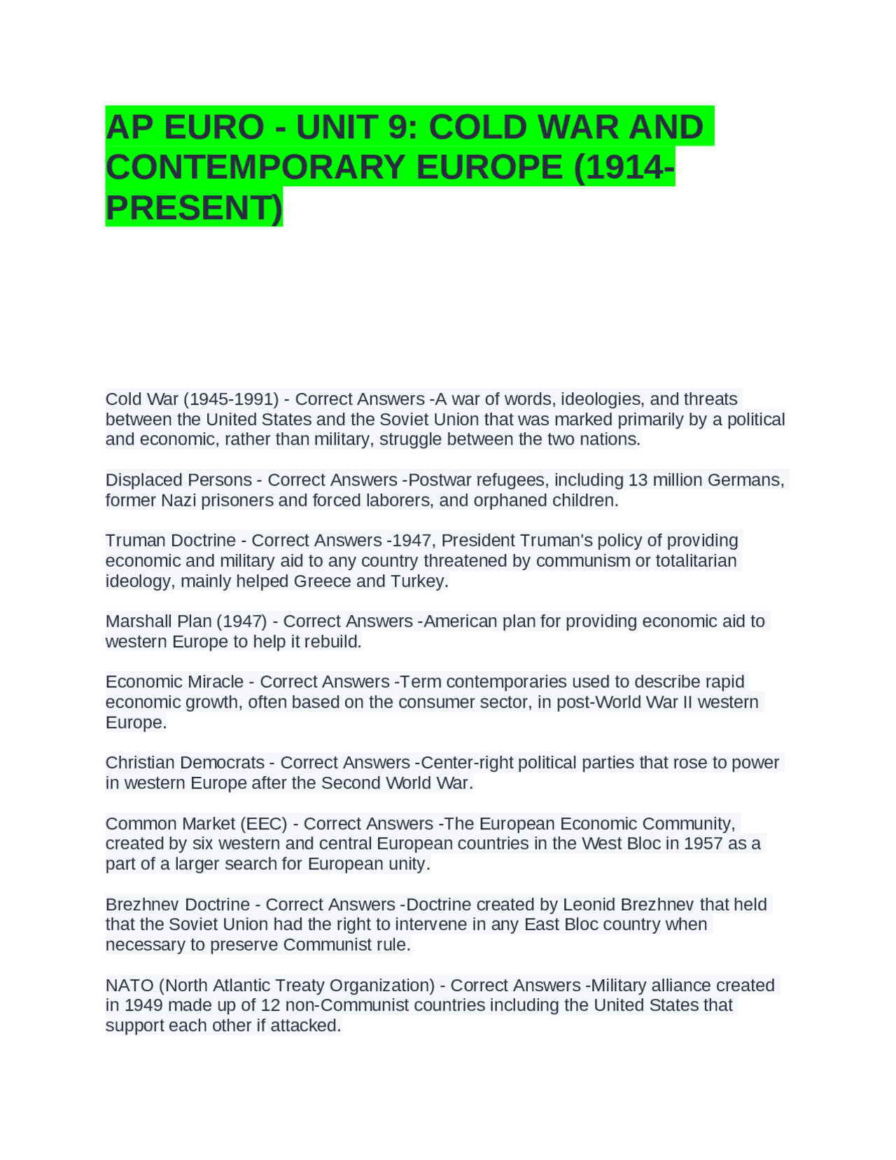 Cold War and Contemporary Europe: Key Concepts and Events (1945-1991 ...