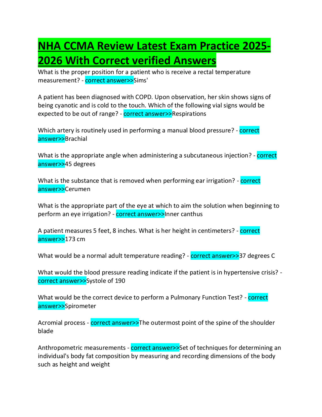 NHA CCMA Exam Practice Questions: Medical Assistant Review 2025-2026 ...