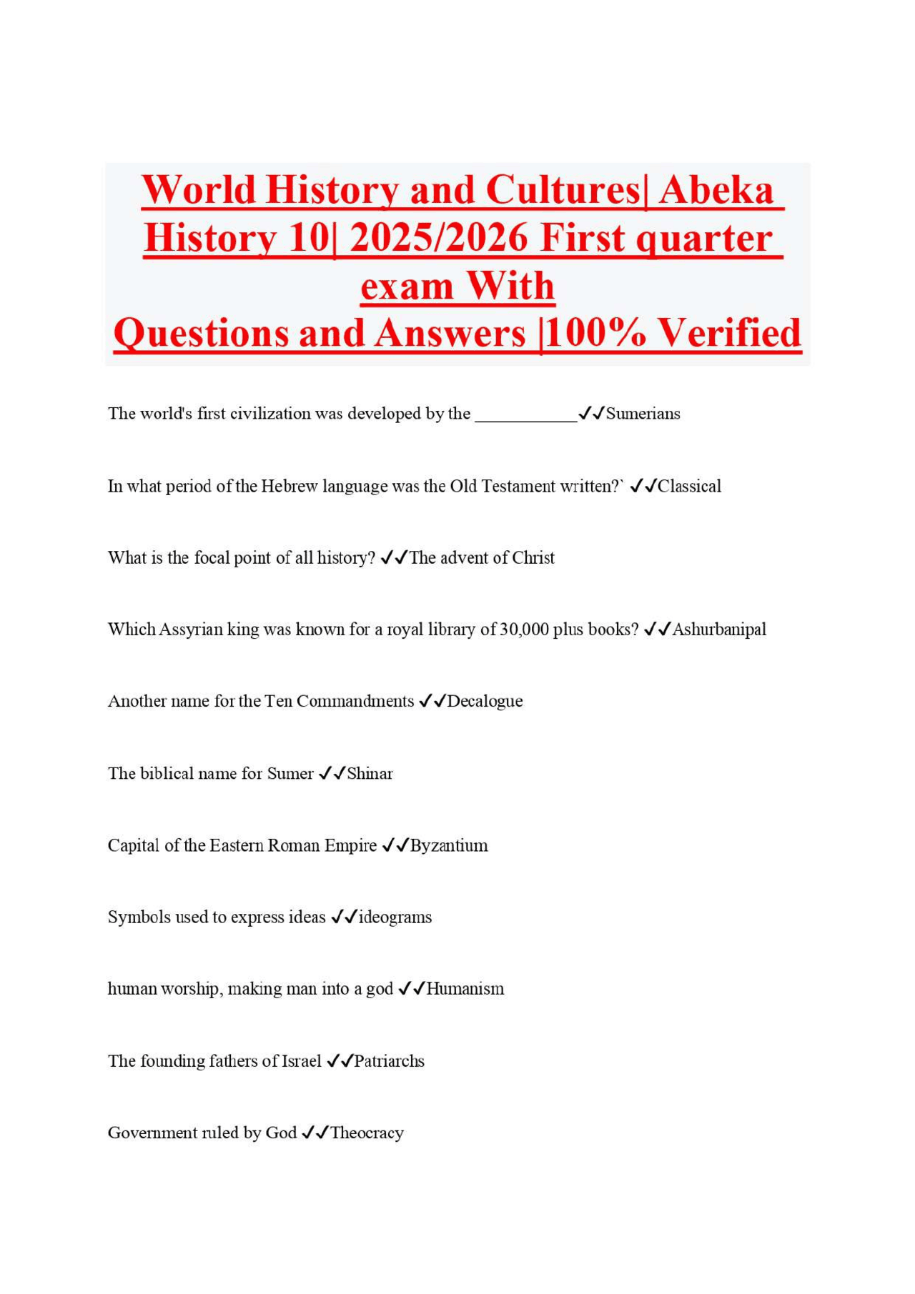 World History and Cultures| Abeka History 10| 2025/2026 First quarter ...