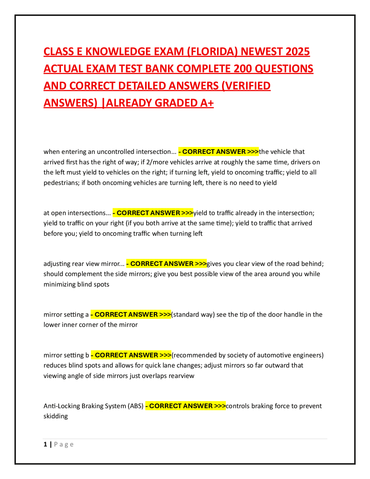 CLASS E KNOWLEDGE EXAM (FLORIDA) NEWEST 2025 ACTUAL EXAM TEST BANK ...