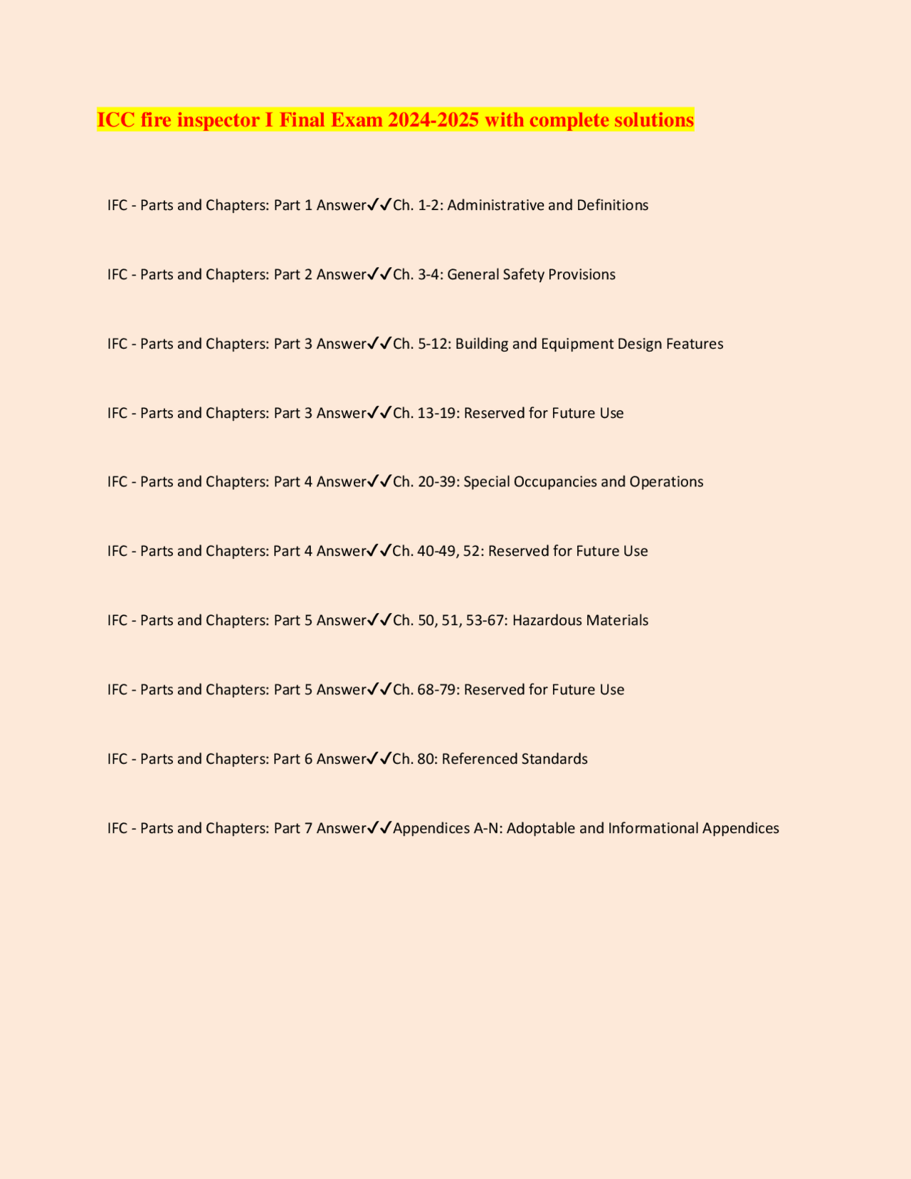 IFC Fire Inspector Final Exam Guide 2024-2025: Code Structure and ...