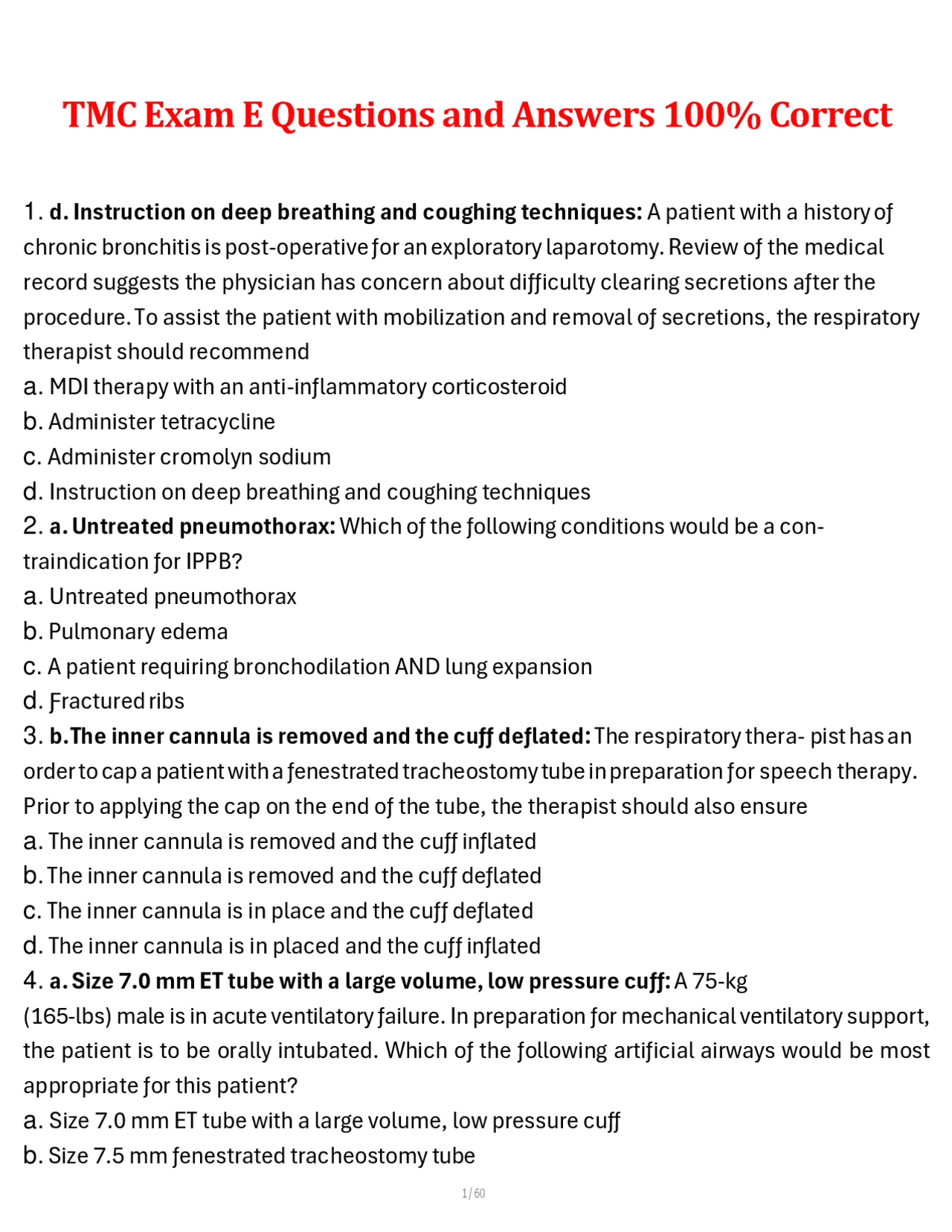 TMC Exam E – Questions and Answers – 100% Correct – 2025/2026 | Exams ...