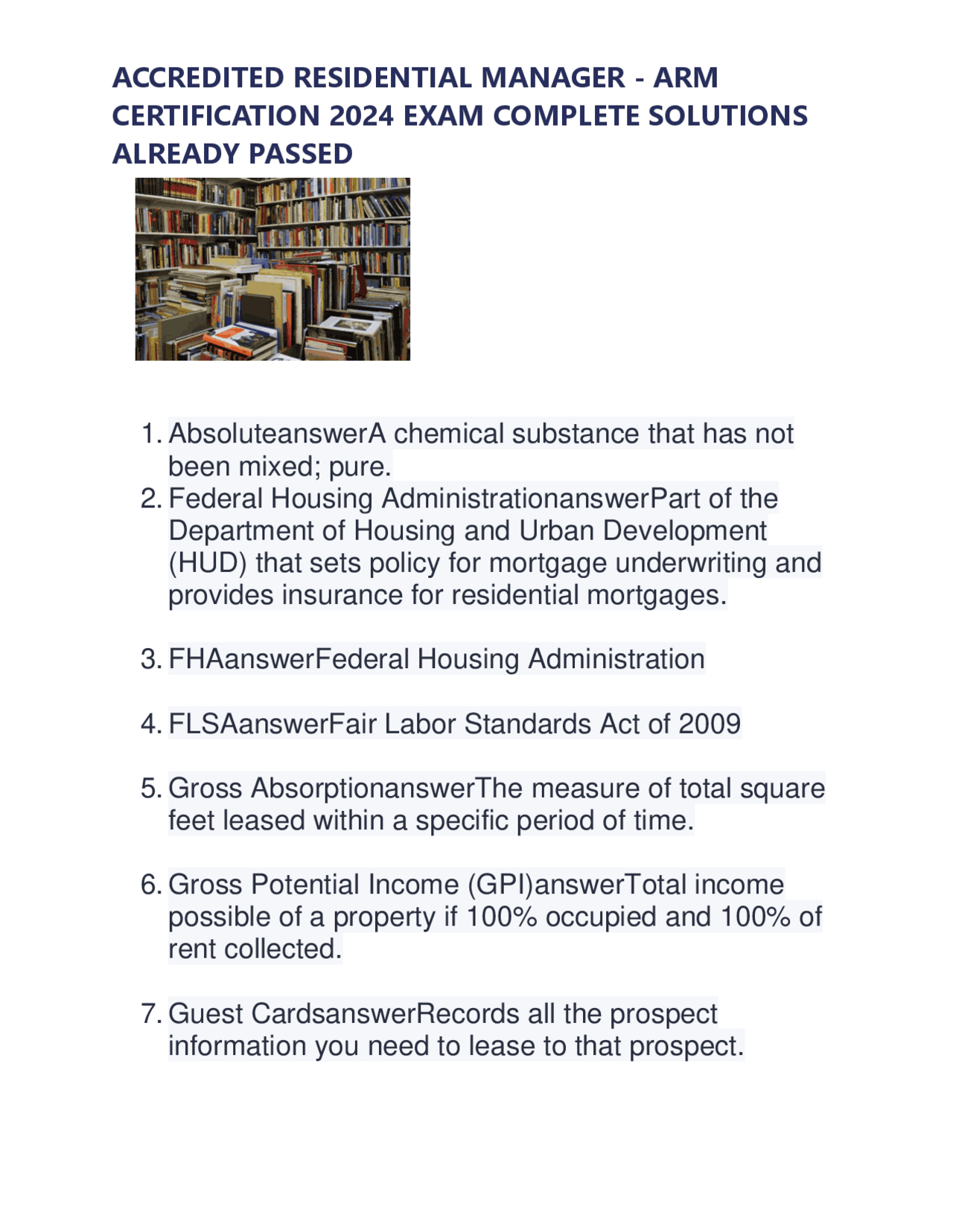 ACCREDITED RESIDENTIAL MANAGER - ARM CERTIFICATION 2024 EXAM COMPLETE ...