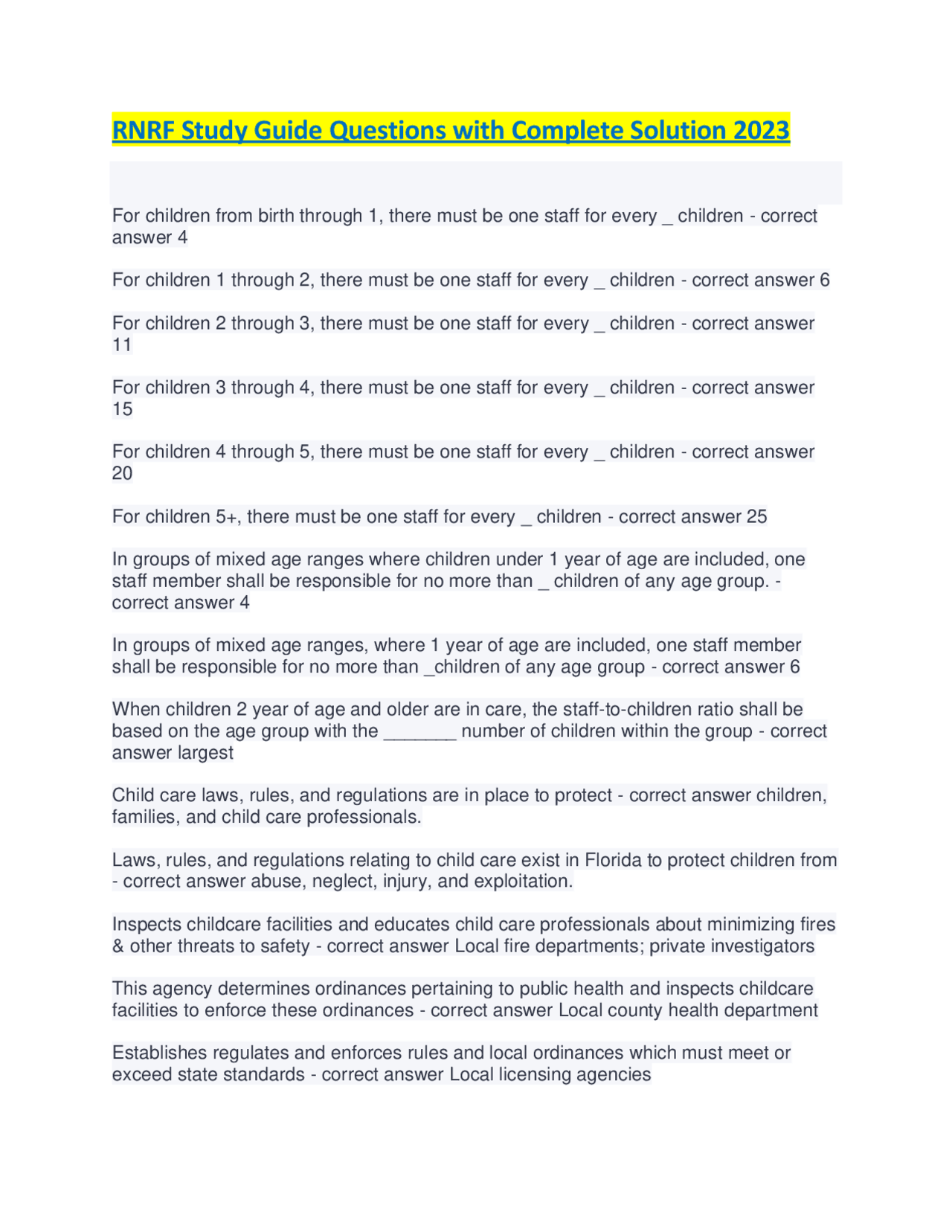 RNRF Study Guide Questions with Complete Solution | Exams Nursing | Docsity