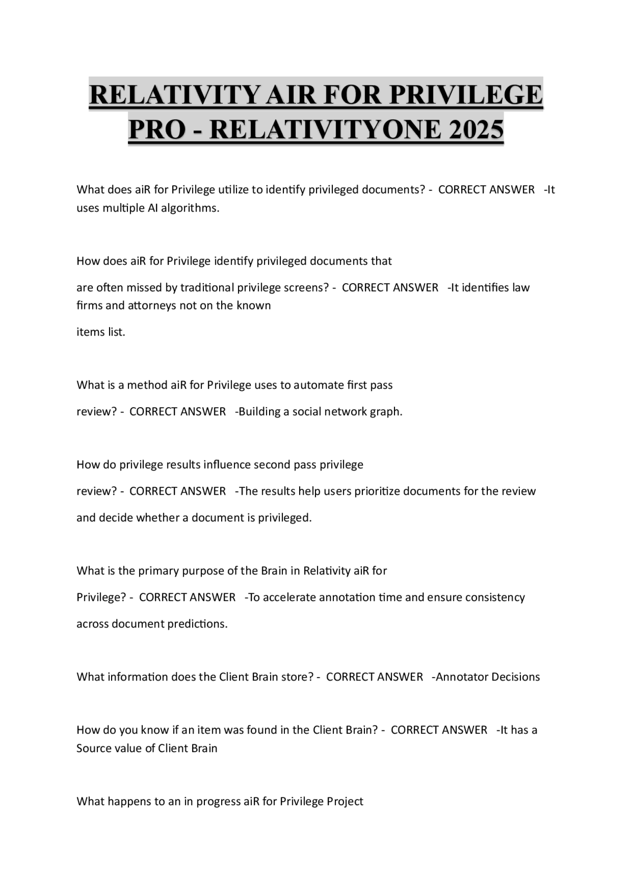 RELATIVITY AIR FOR PRIVILEGE PRO - RELATIVITYONE 2025 | Exams Nursing ...